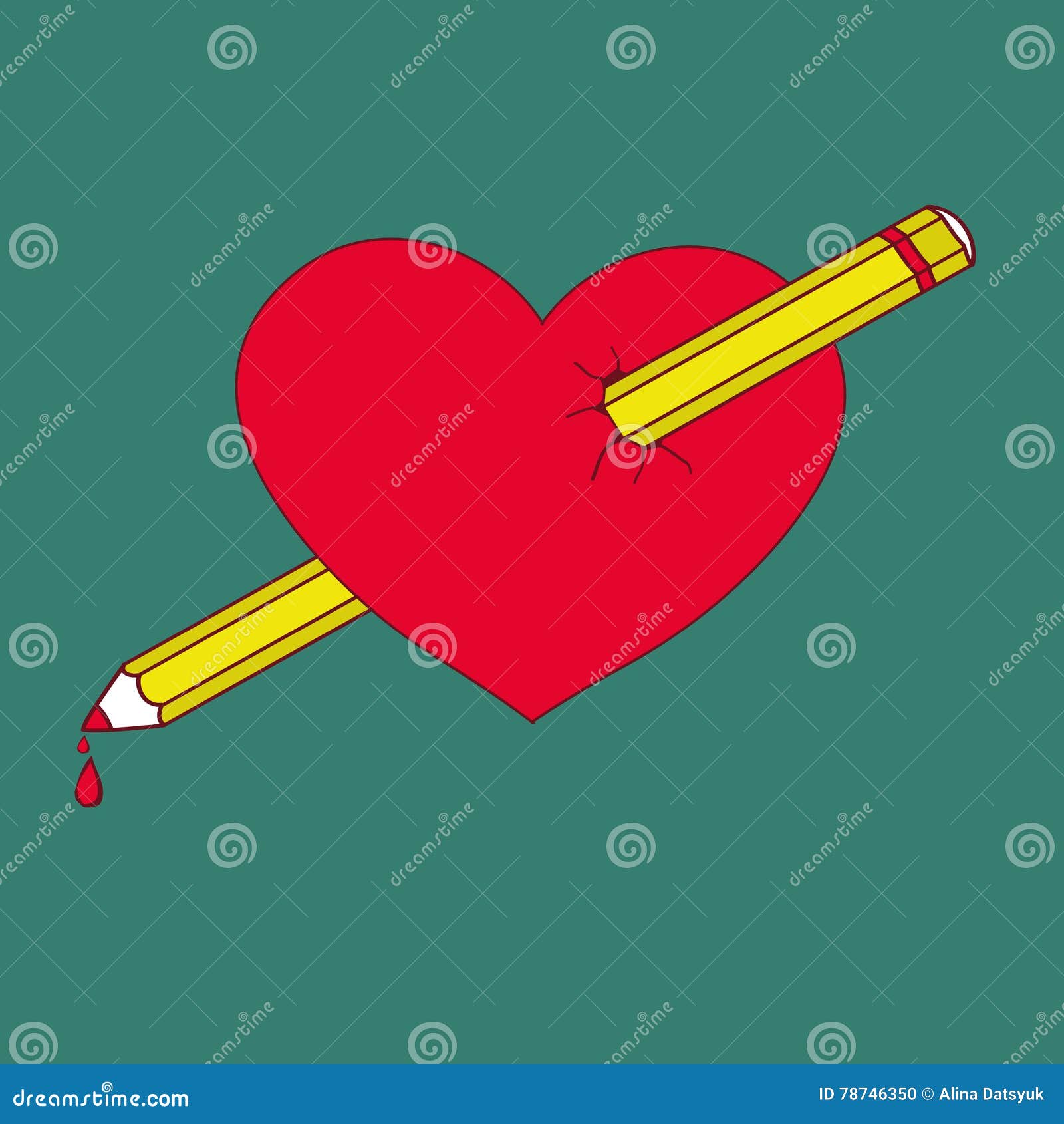 Heart pierced by a pencil stock vector. Illustration of graphic - 78746350
