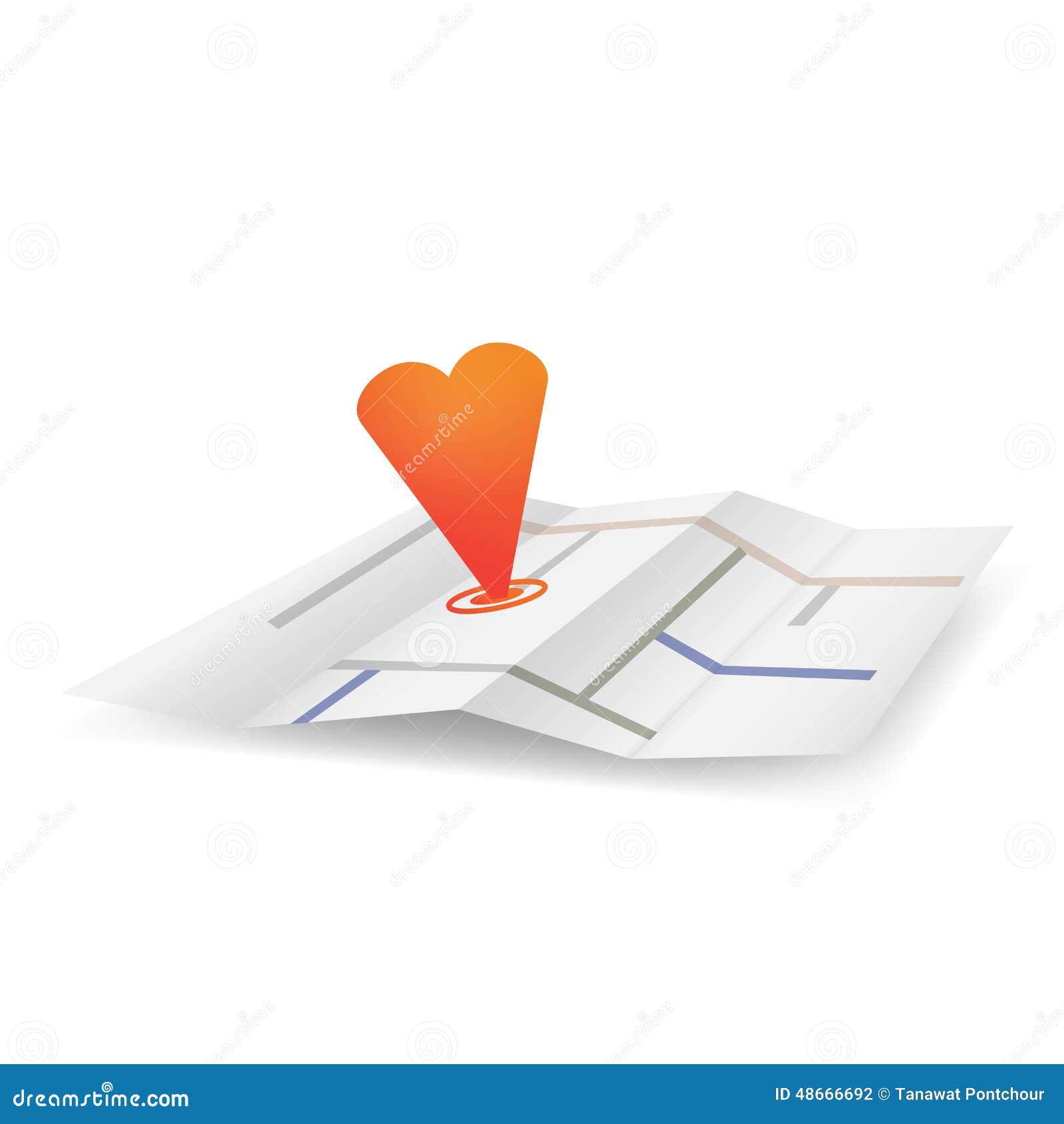 Heart pin on map. stock vector. Illustration of heart - 48666692