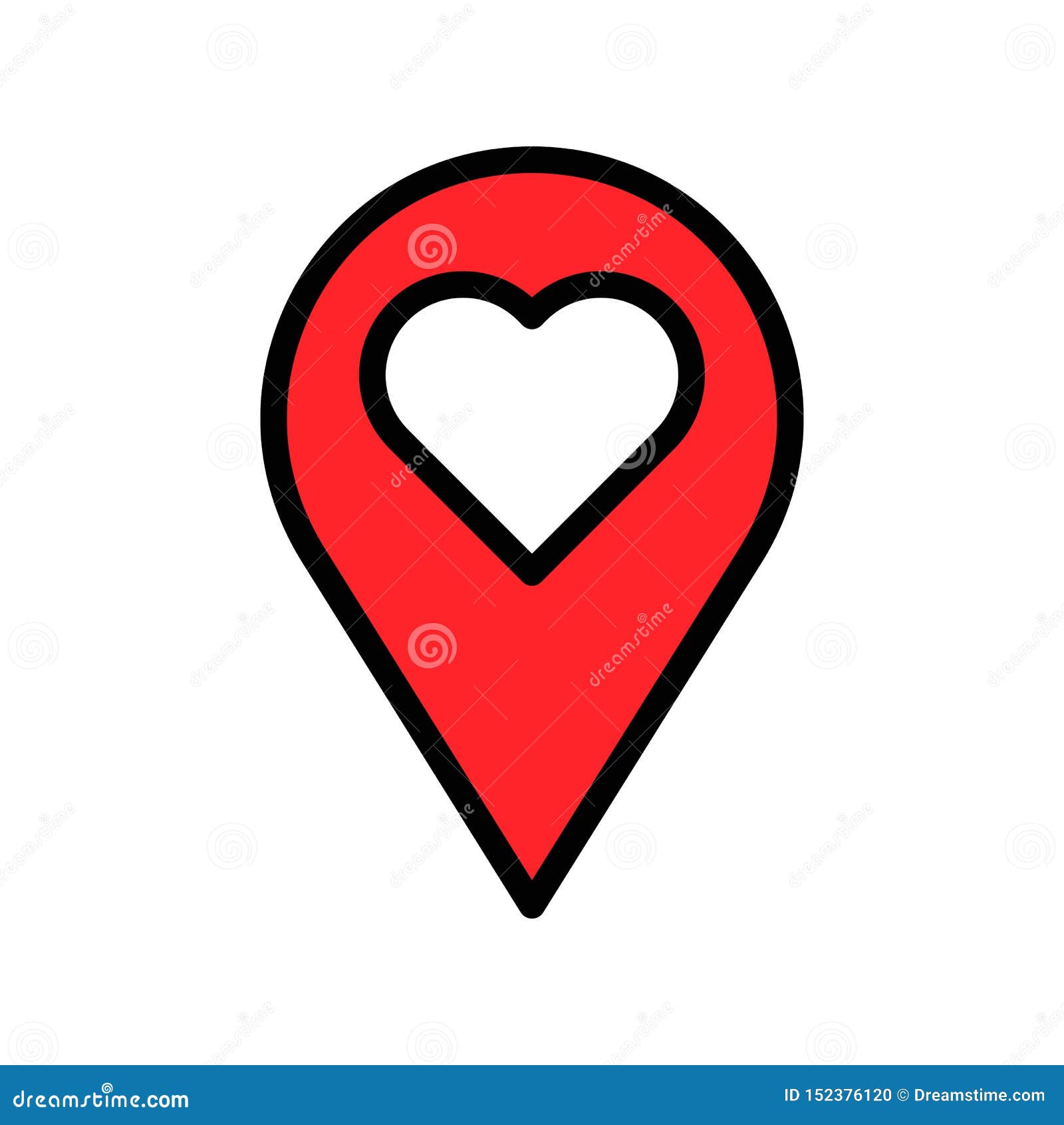 Heart Pin Vector Illustration, Filled Style Icon Editable Outline Stock ...