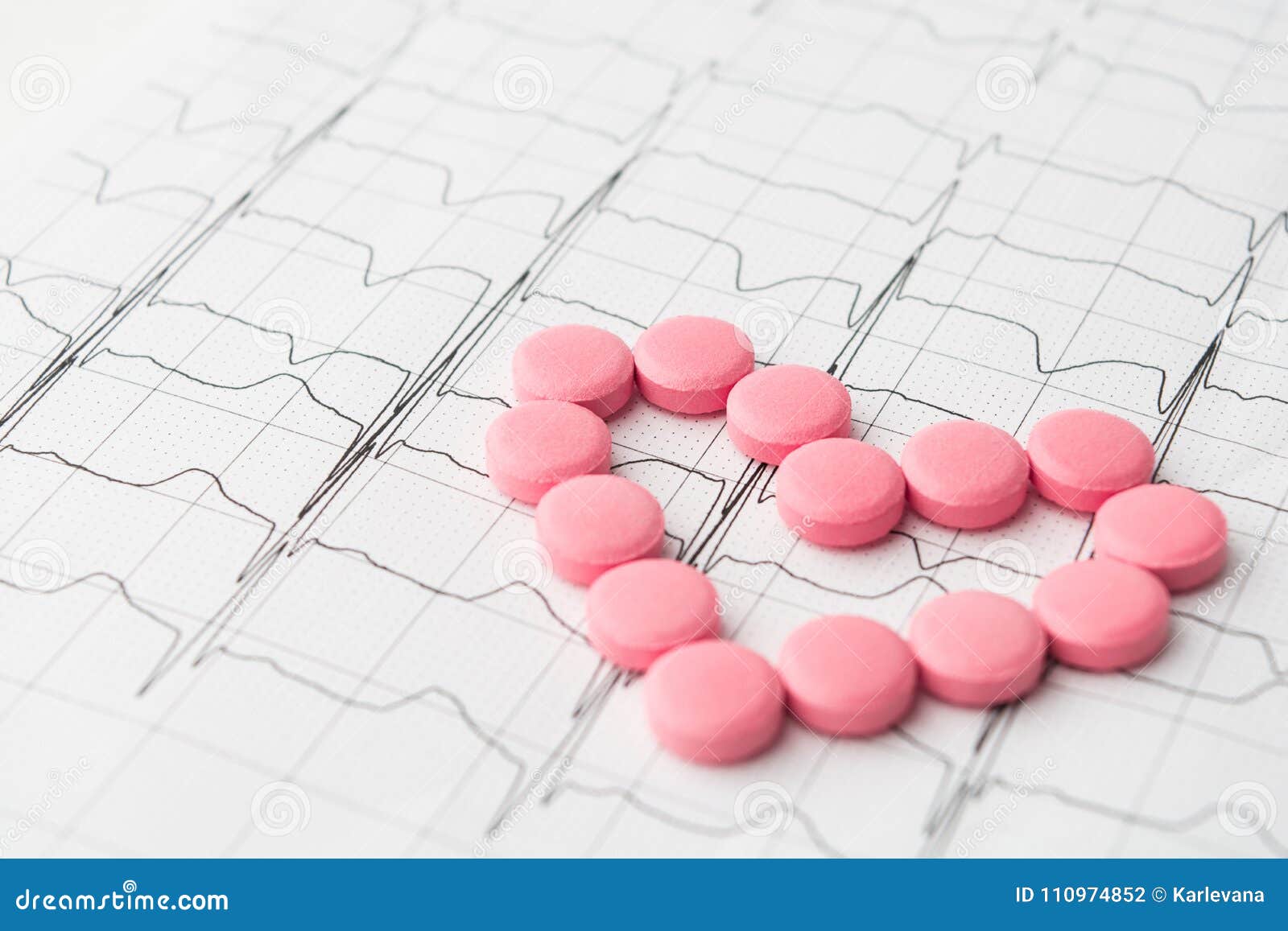 Heart of Pink Pills on Paper Cardiogram Stock Photo - Image of ...