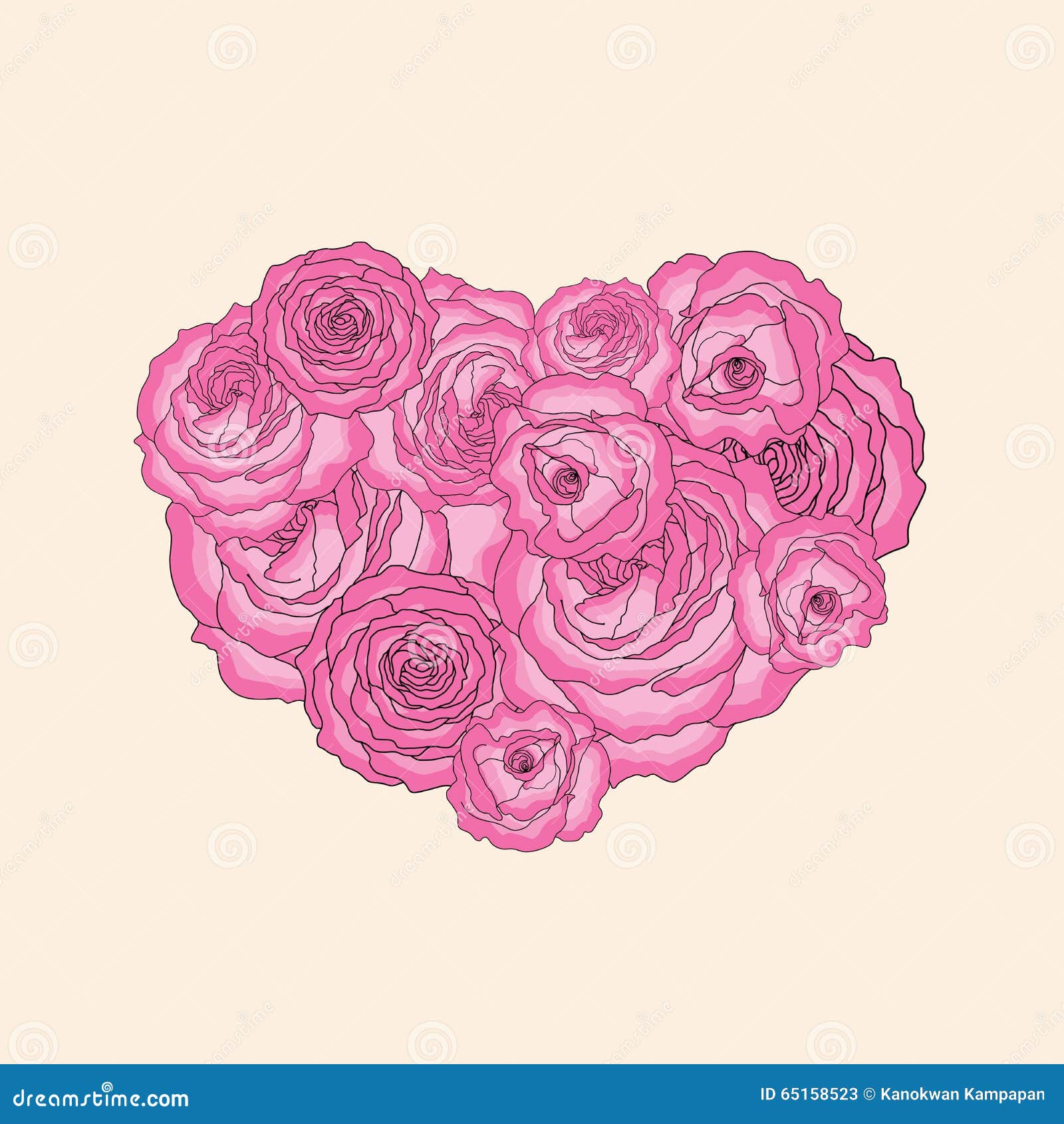 Heart from pink roses stock vector. Illustration of bloom - 65158523