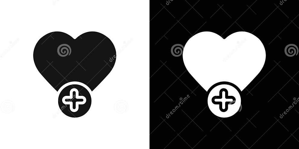 Heart Plus Icon Flat Vector Set Outline Stock Vector - Illustration of ...