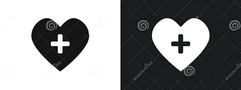 Heart Plus Icon Linear Graphics Set Vector in Black Stock Illustration - Illustration of ...