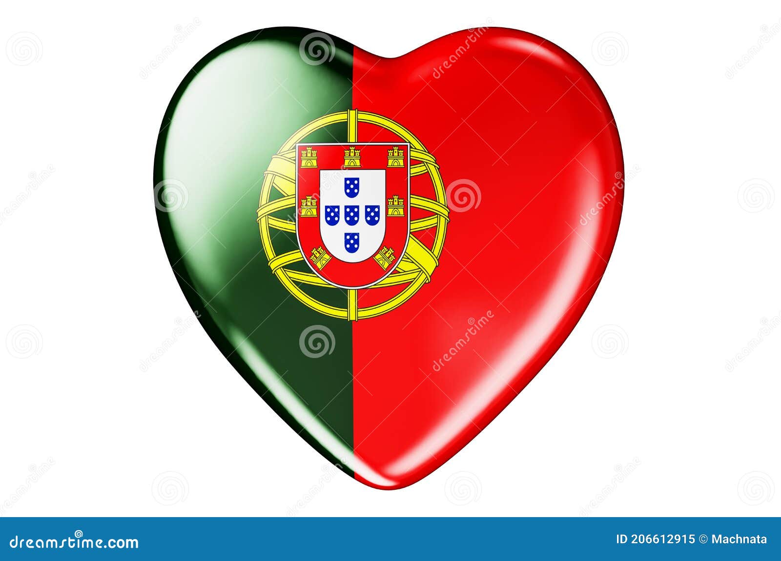 Heart with Portuguese Flag, 3D Rendering Stock Illustration ...