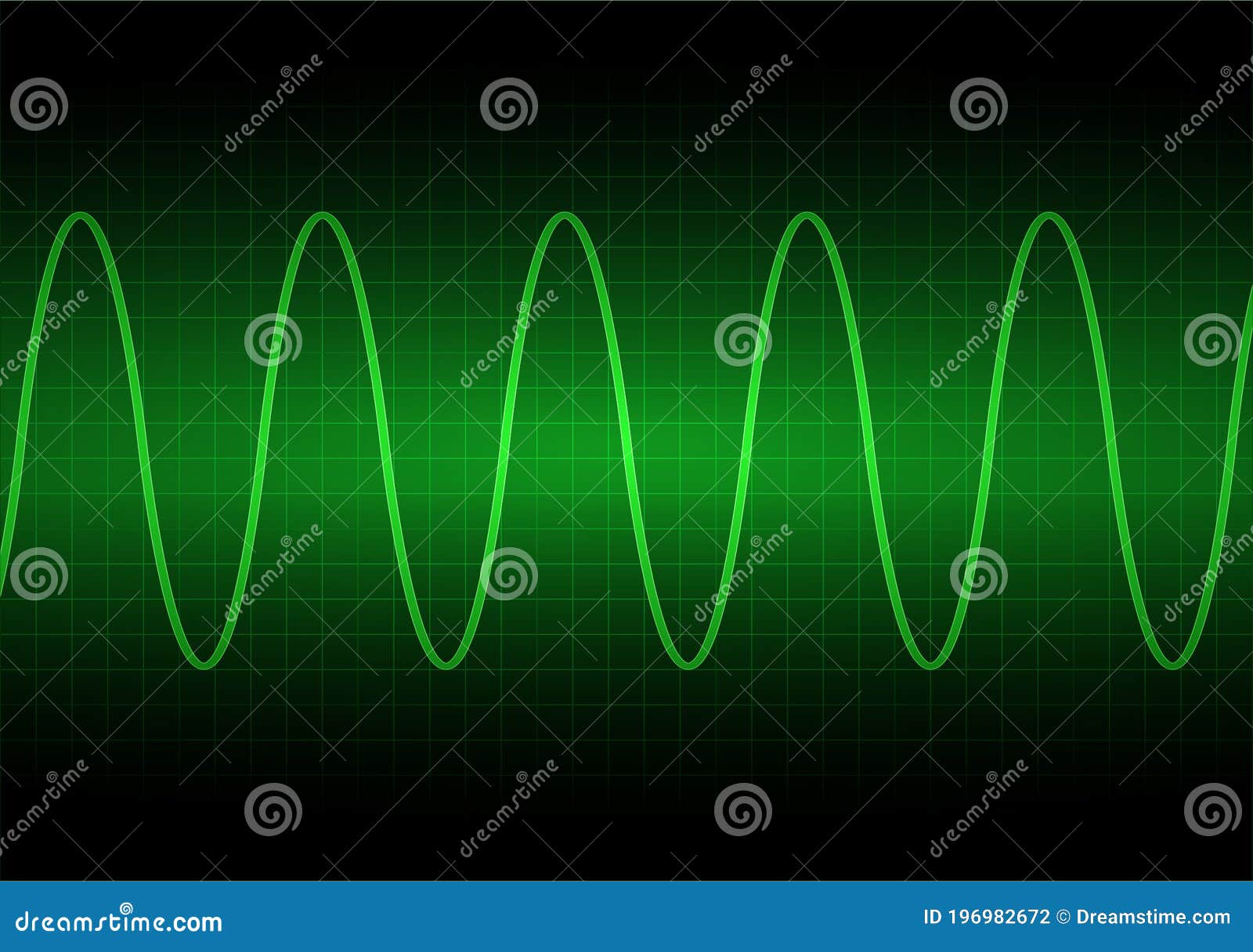 Sine Wave on the Oscilloscope on Black Background with Grid. Green ...