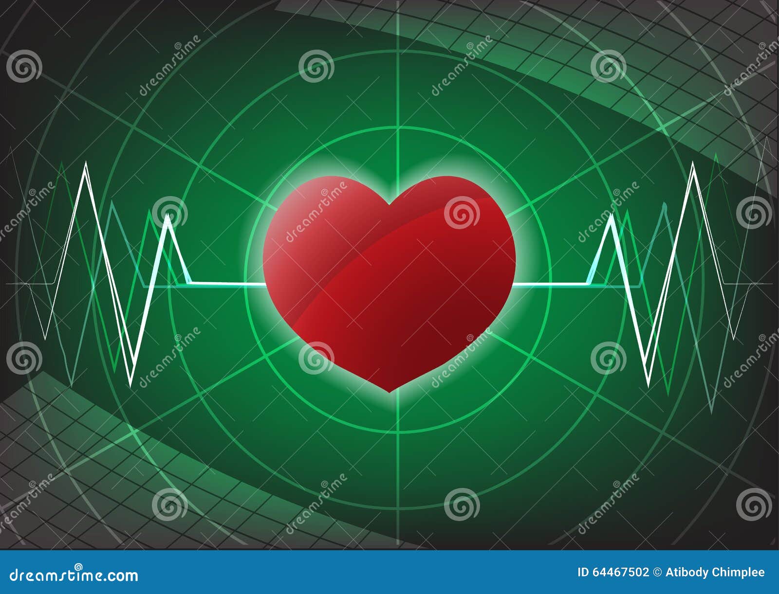 Heart and Pulse on Green Background Stock Illustration - Illustration ...