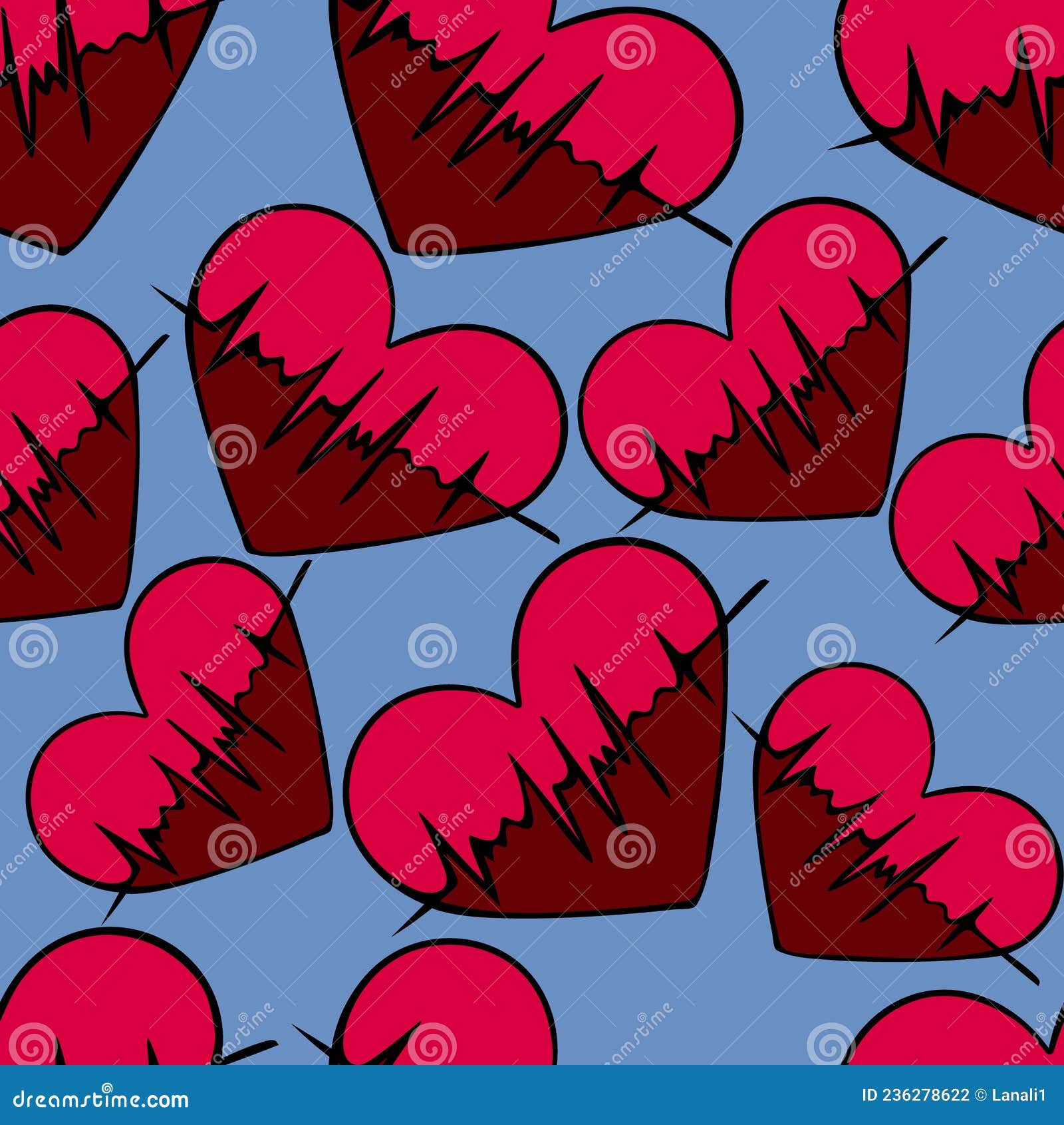 Heart with Pulse. Seamless Vector Pattern. an Endlessly Repeating ...