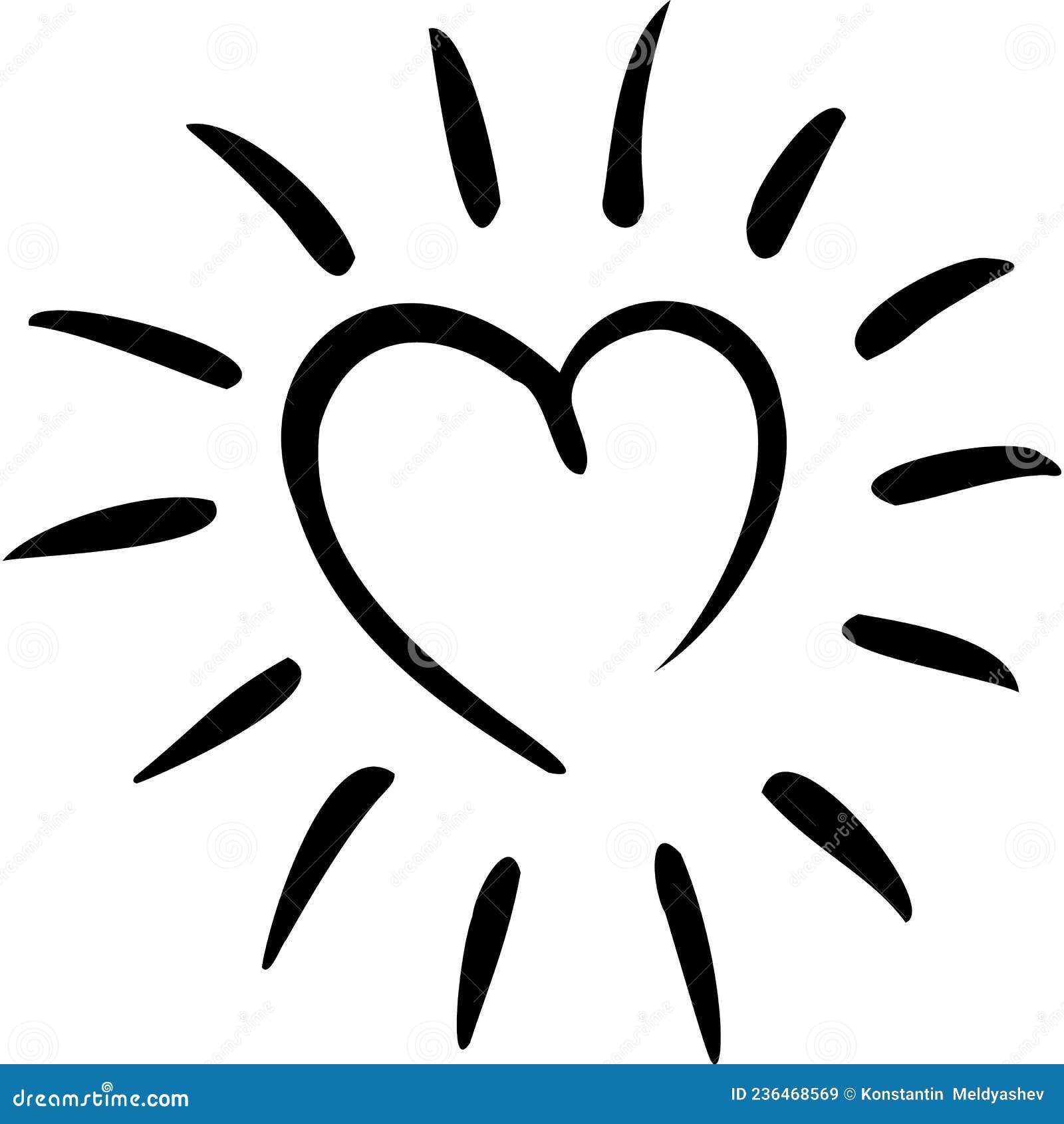 Heart with Rays Sketch Vector Illustration Stock Illustration ...
