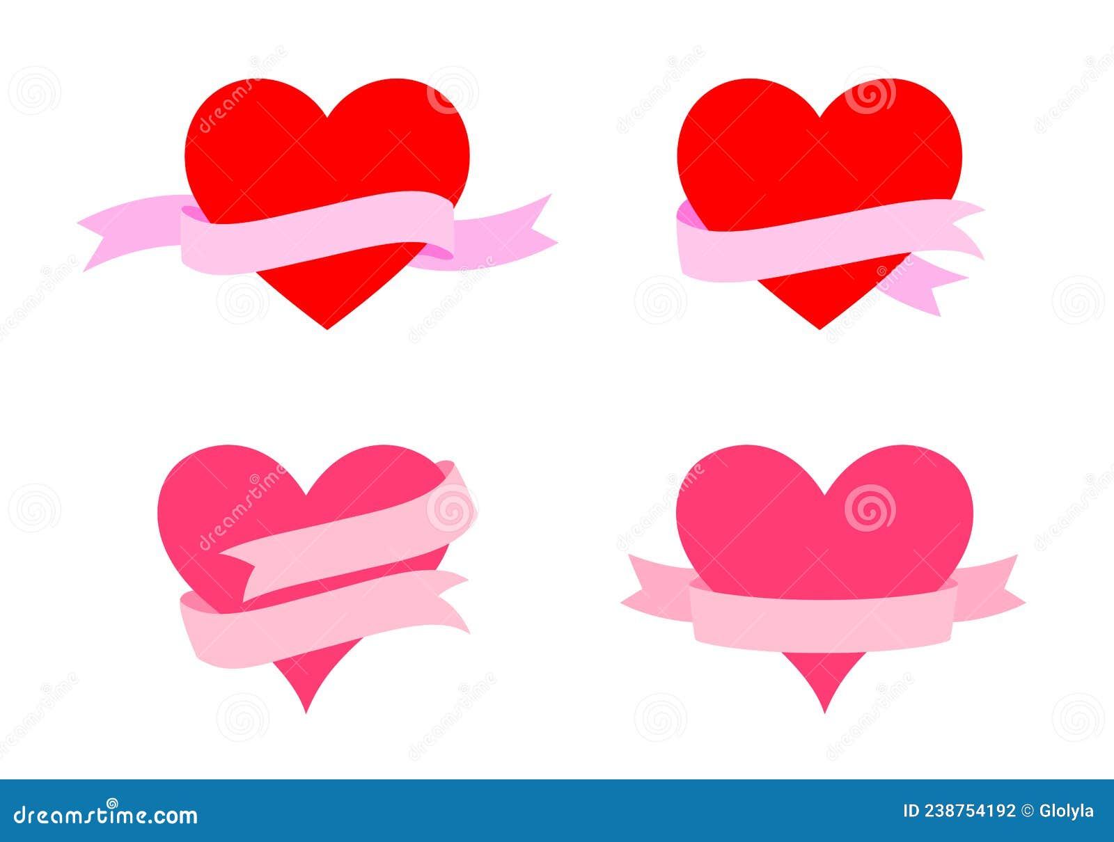 Heart with Ribbon Icon Set. Stock Vector - Illustration of card ...