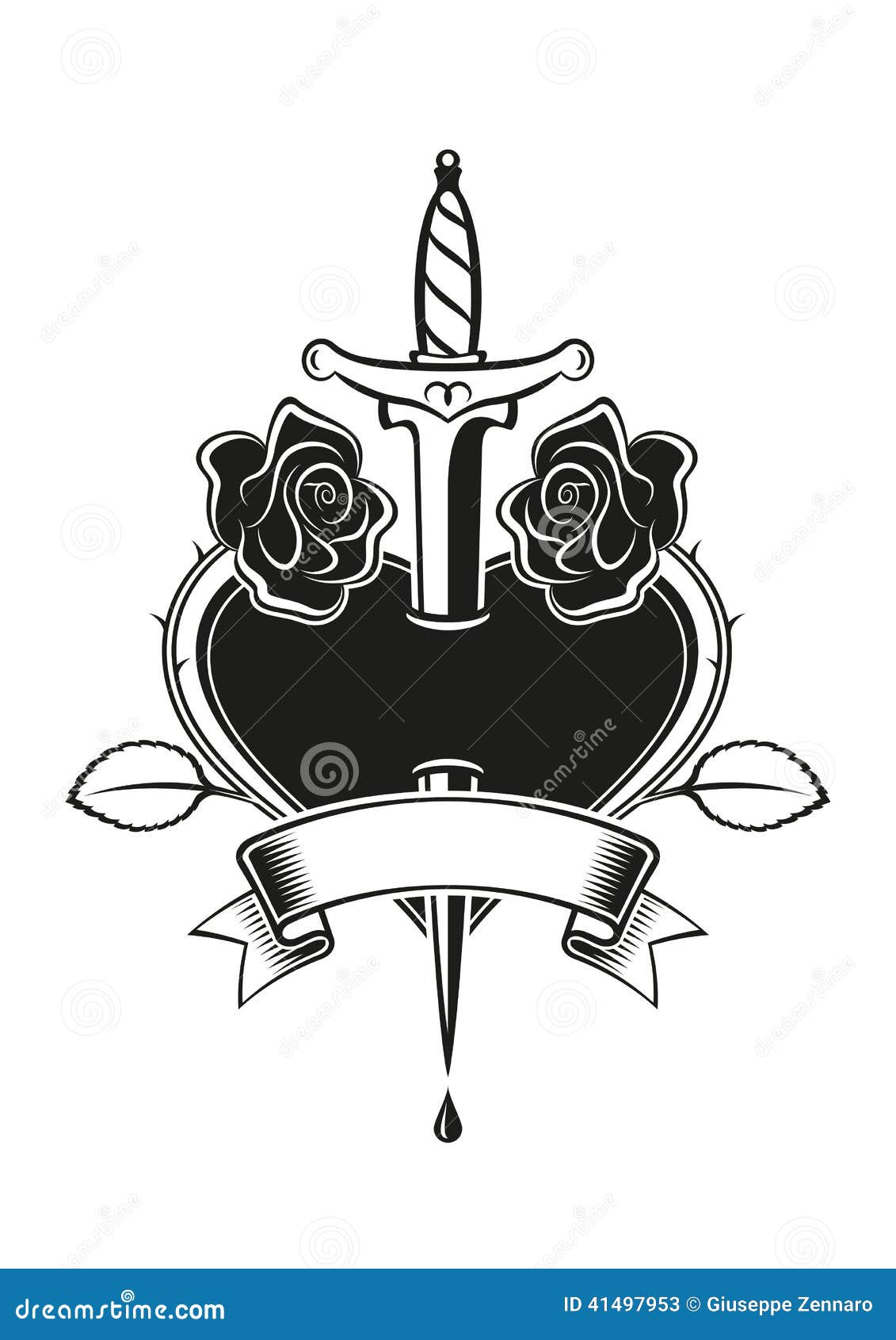 Heart roses tattoo stock vector. Illustration of vector - 41497953