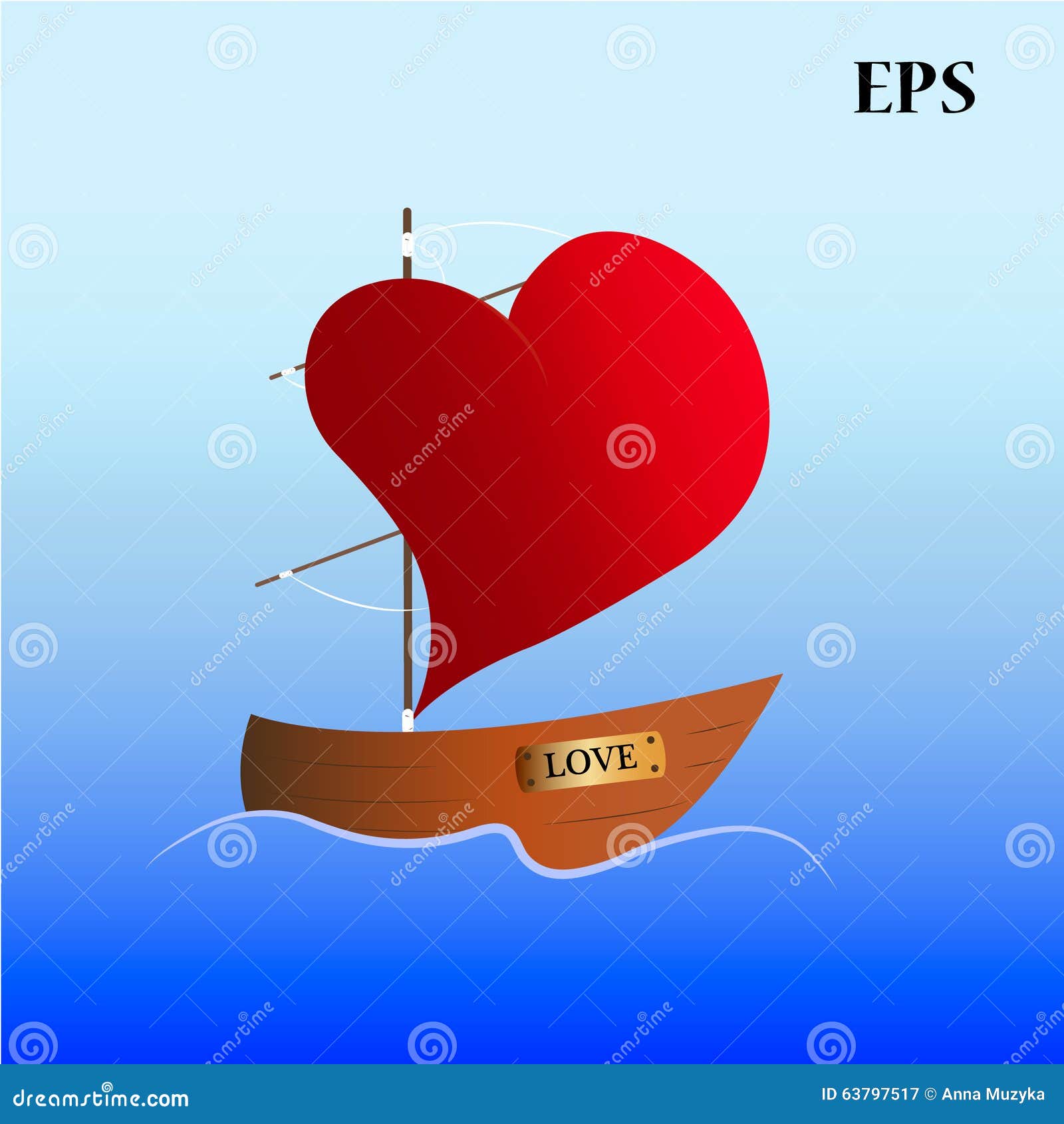 Heart sail stock vector. Illustration of ship, boat, water - 63797517