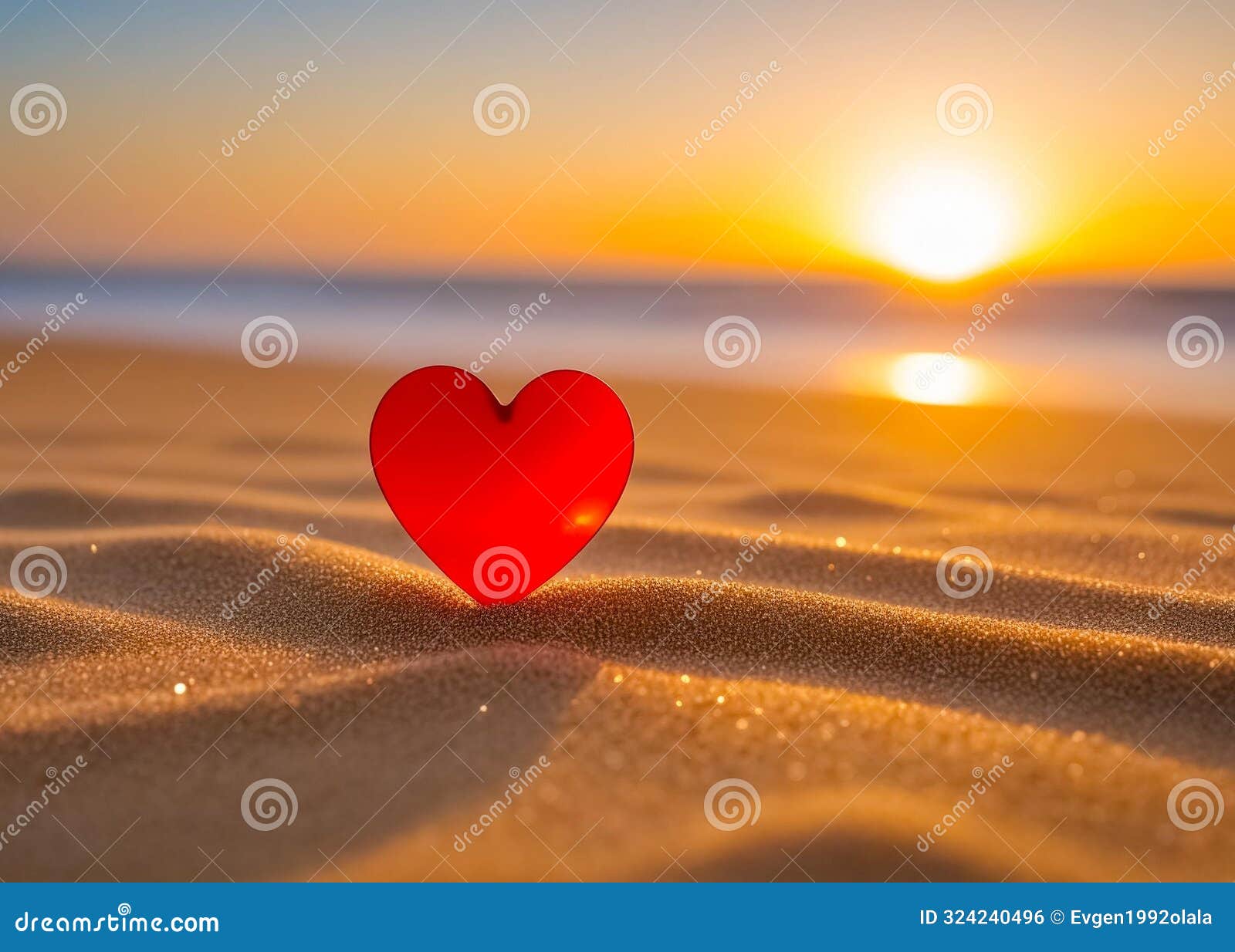 Heart on Sand Beach with Sunlight at Sunset. Generative AI Stock ...