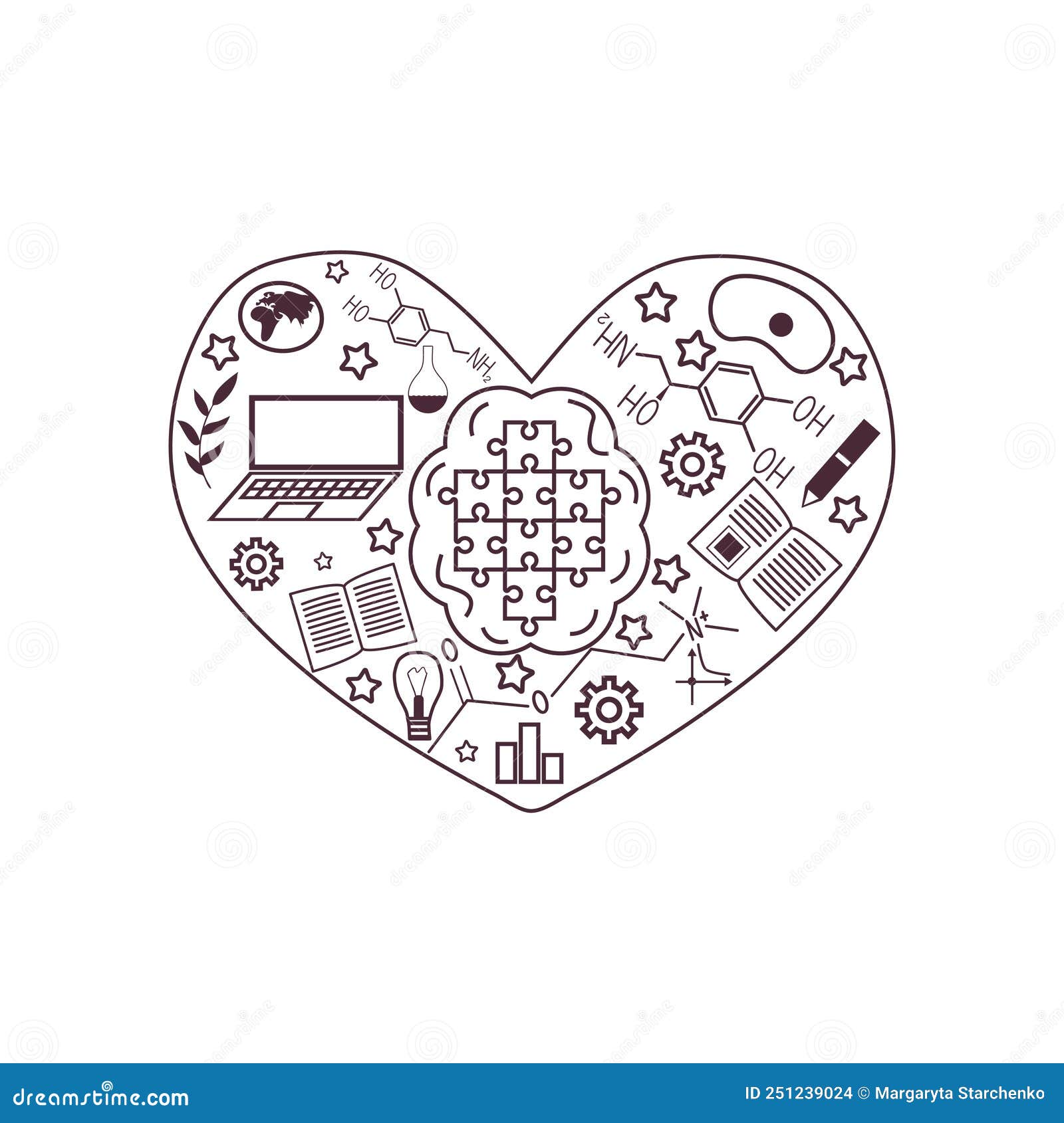 Heart with science symbols stock vector. Illustration of heart - 251239024
