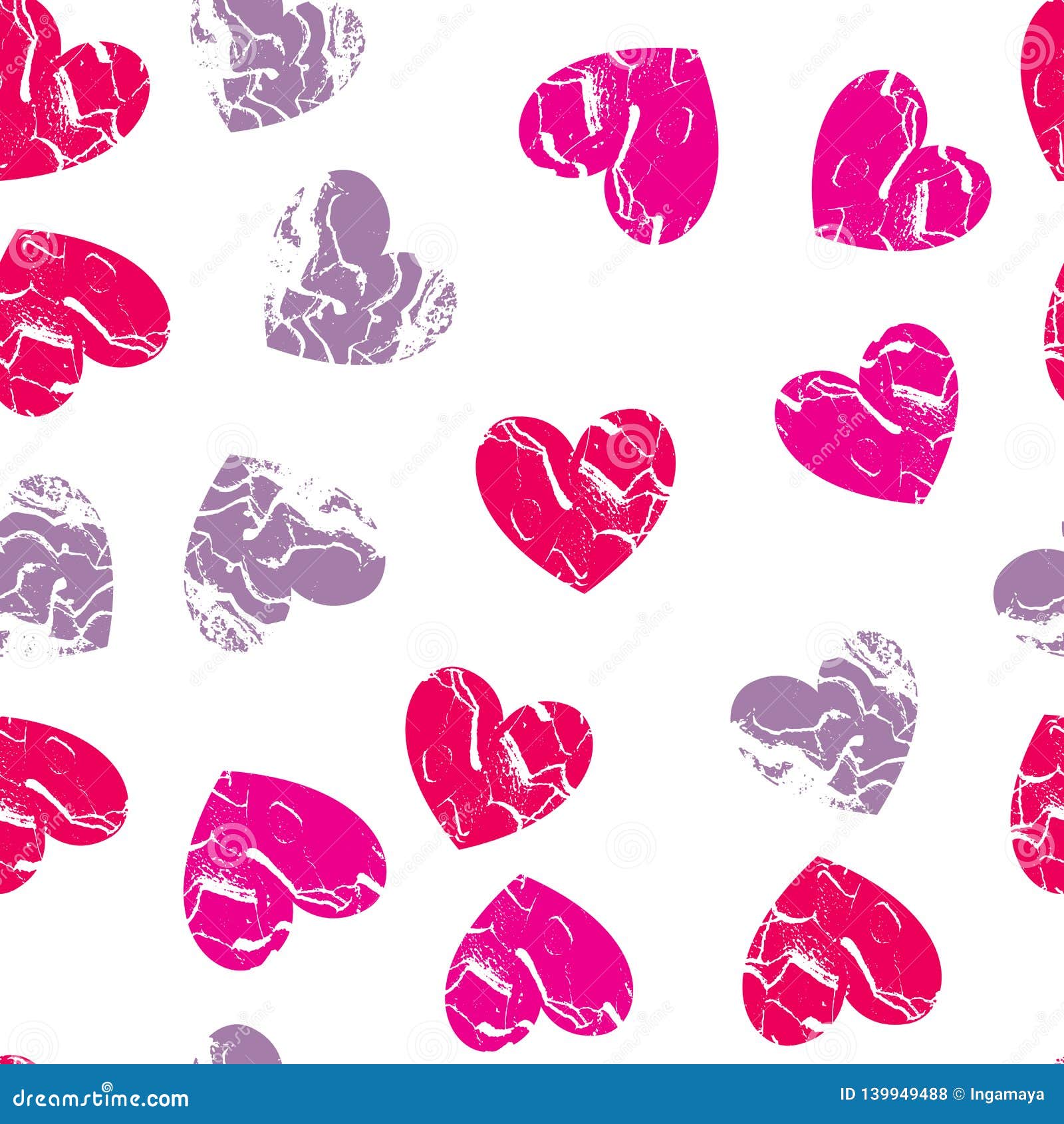 Vector Heart Seamless Pattern. Grange Texture Isolated on White ...