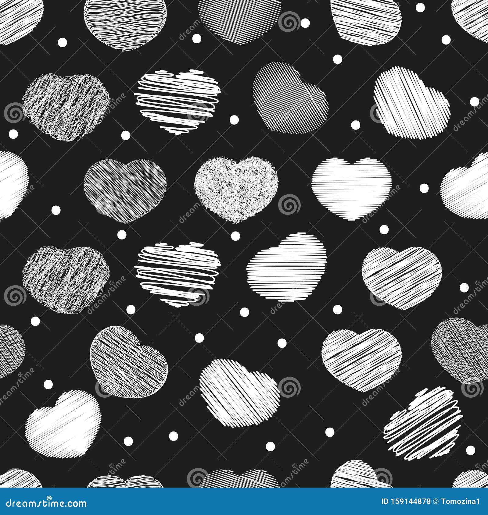 Heart Seamless Pattern, White and Black Stock Vector - Illustration of ...
