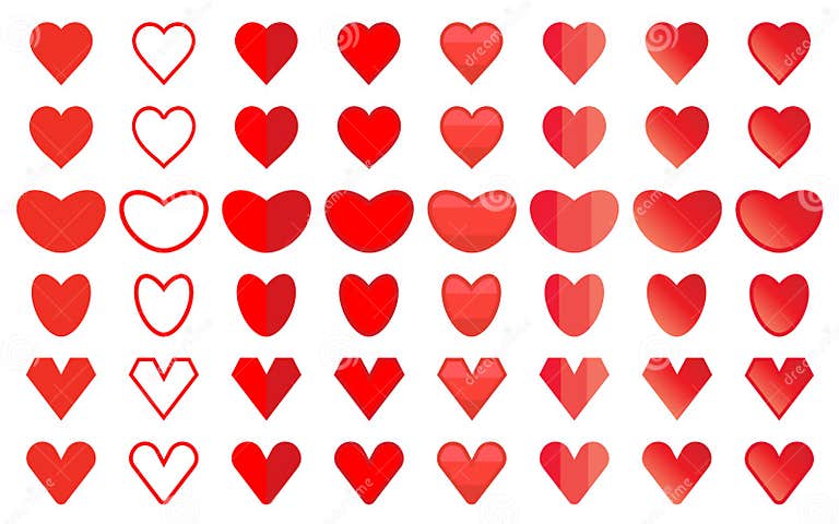 Set of Hearts in Red Color, Red Heart Icons Set Vector. Heart ...