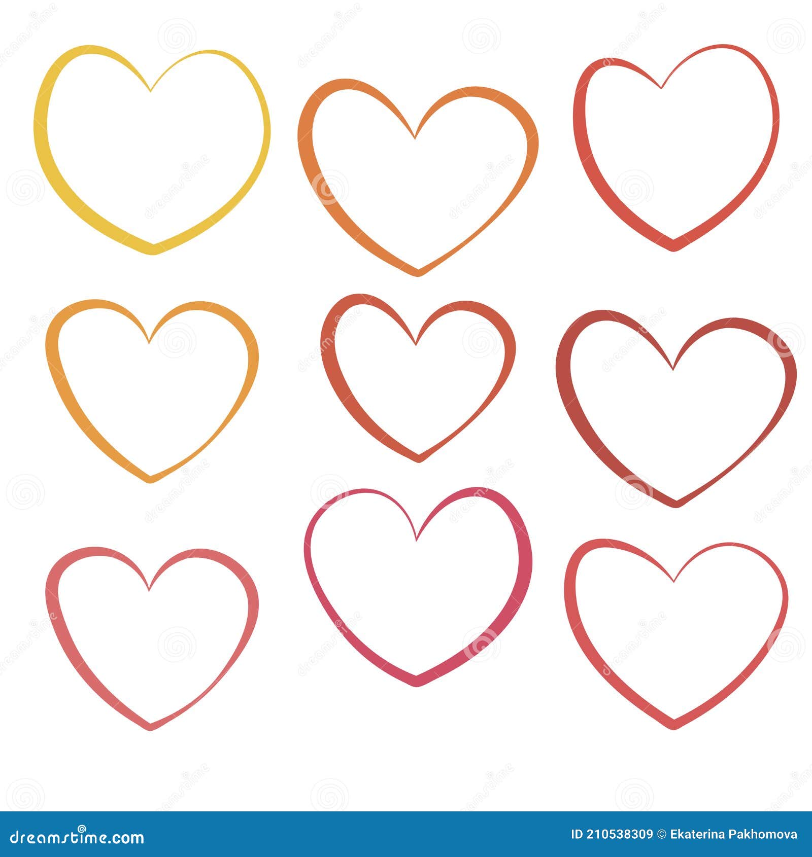 Linear Abstract Frame Hearts Set Isolated on White Background. Stock ...