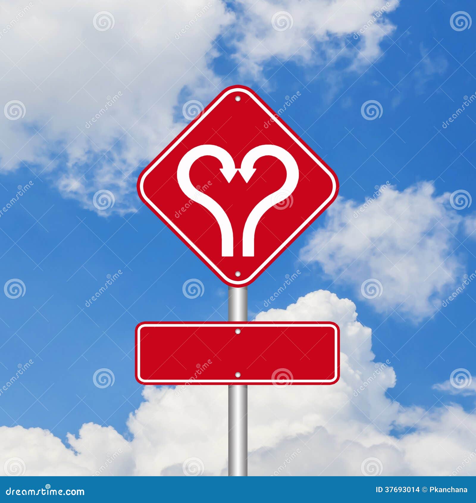 Heart Shape with Arrow Road Sign Stock Photo - Image of road, blue ...