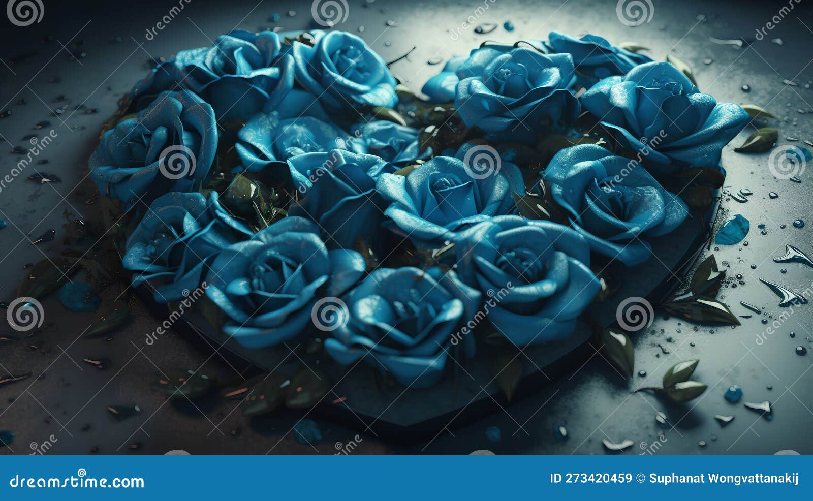 Heart Shape Blue Roses Background, Image Ai Generated Stock ...