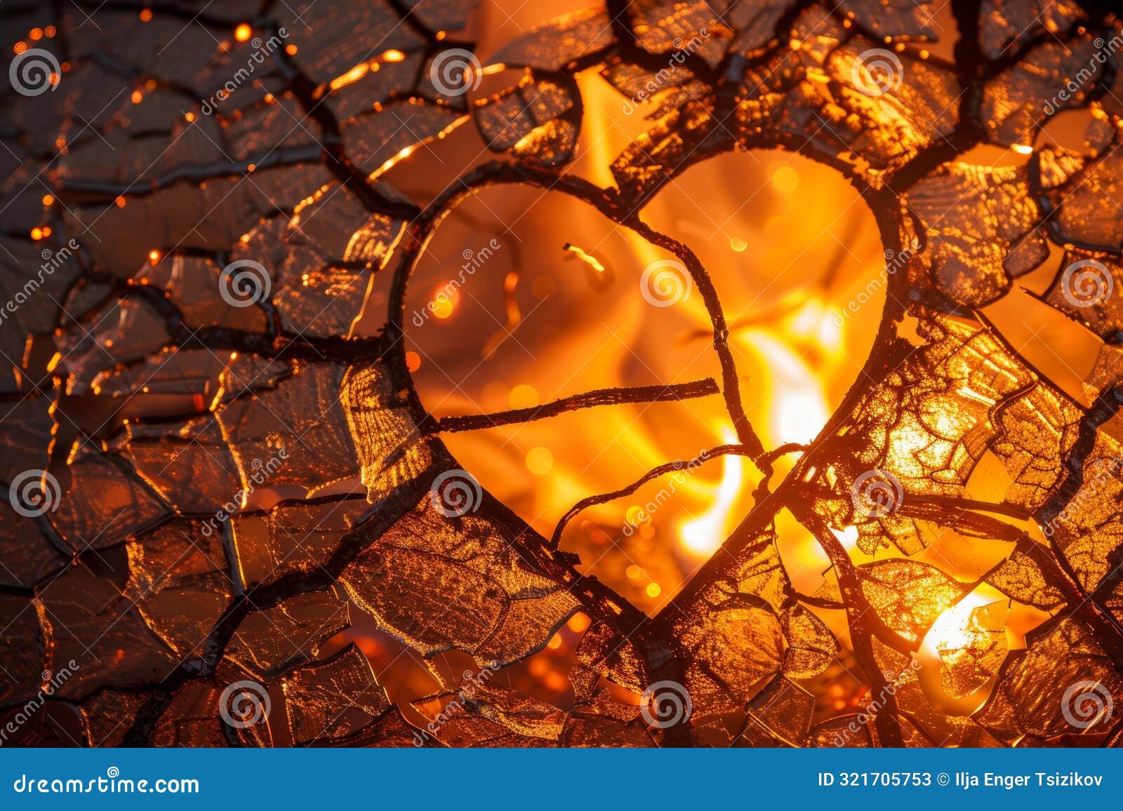 Heart Shape Burning in Fire, Representing Emotional Separation and the ...