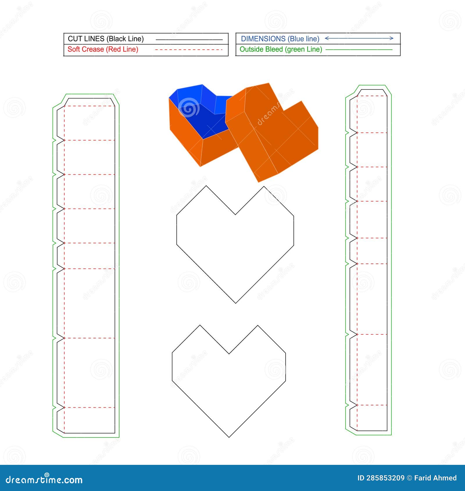 Heart Shape Chocolate Box Heart Gift Box Dieline Template Stock Vector ...