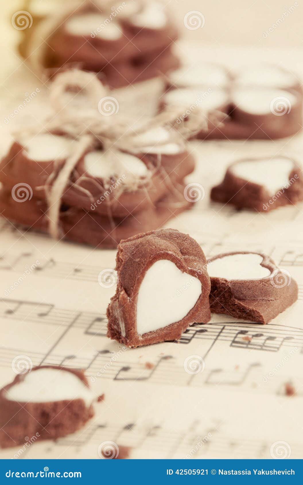 Heart Shape Chocolate Cookies on Old Music Notes Stock Image - Image of ...
