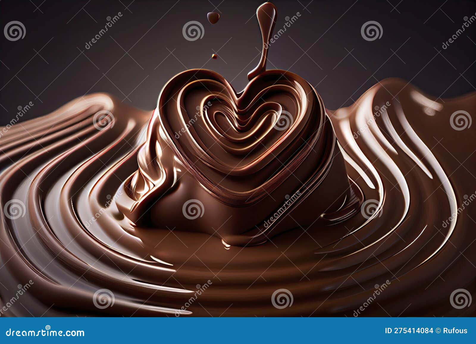 Heart Shape Chocolate Rising from Chocolate Ripples Stock Illustration ...
