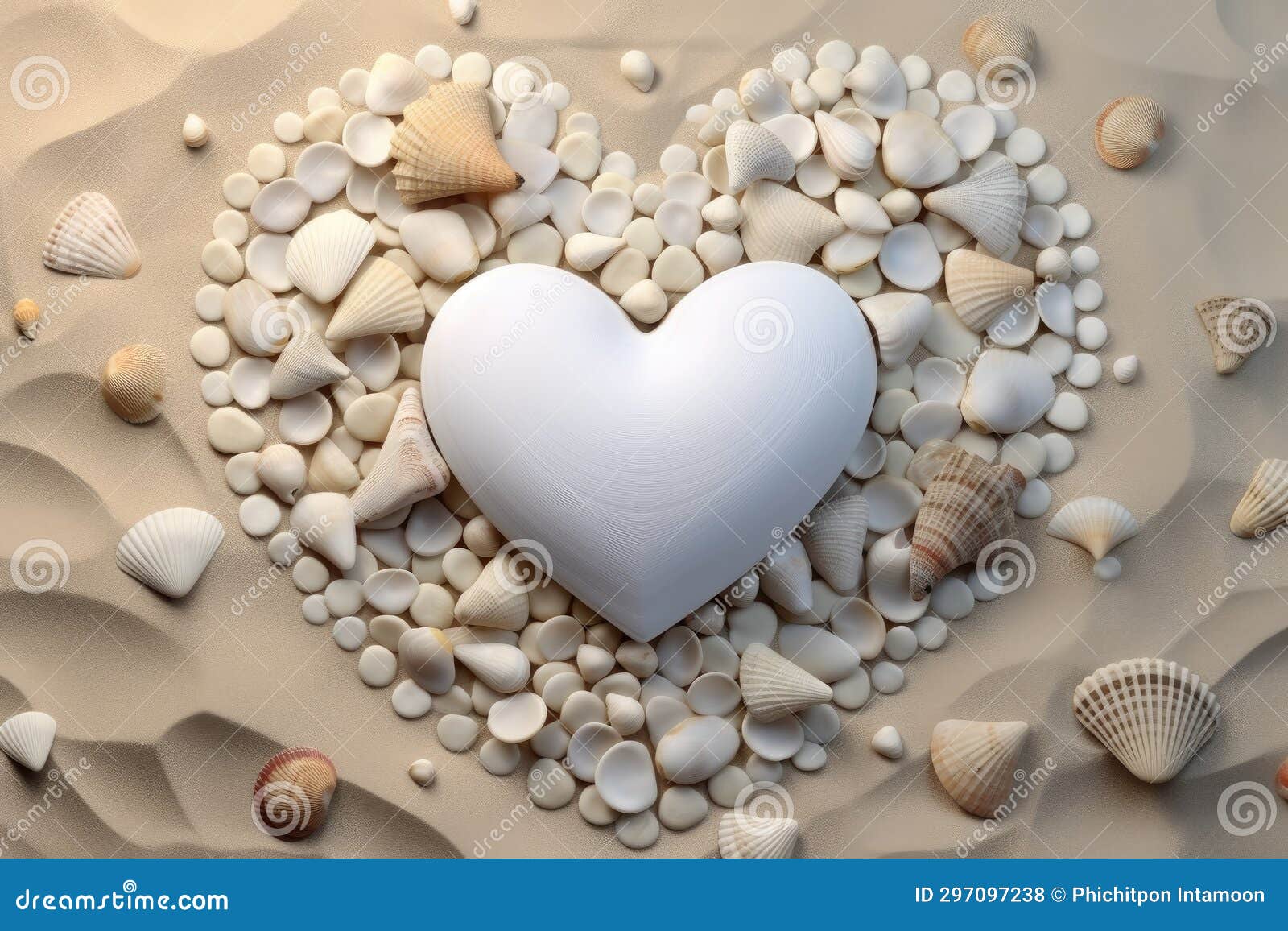 Heart Shape Composition of Seashells on Sand, Flat Lay. Generative AI ...