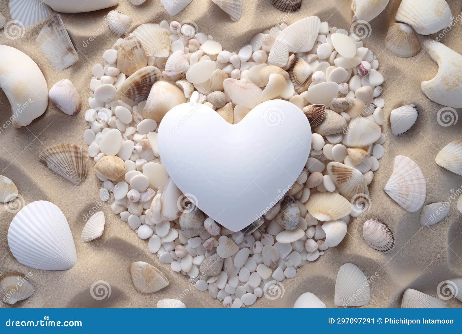 Heart Shape Composition of Seashells on Sand, Flat Lay. Generative AI ...