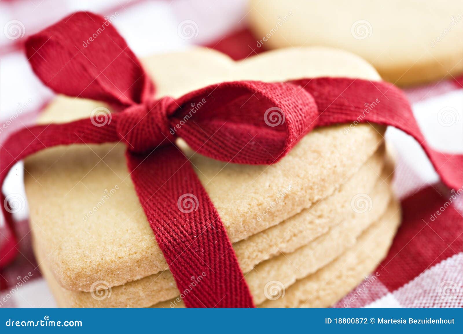 Heart Shape Cookies with Red Ribbon Stock Photo - Image of biscuit ...