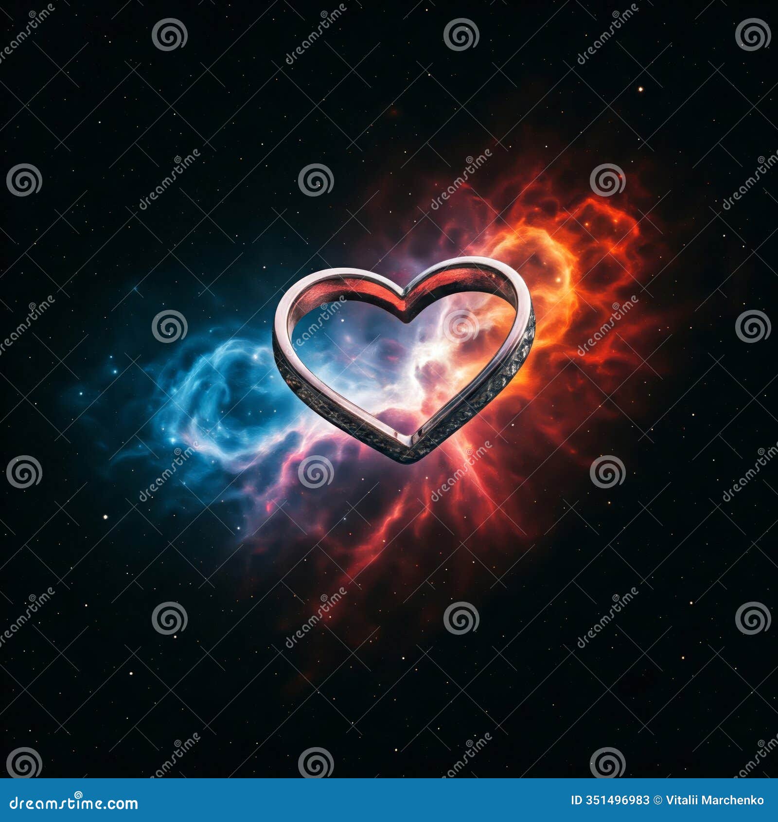 Heart Shape with Cosmic Nebula Background: Red and Blue Energy Contrast ...