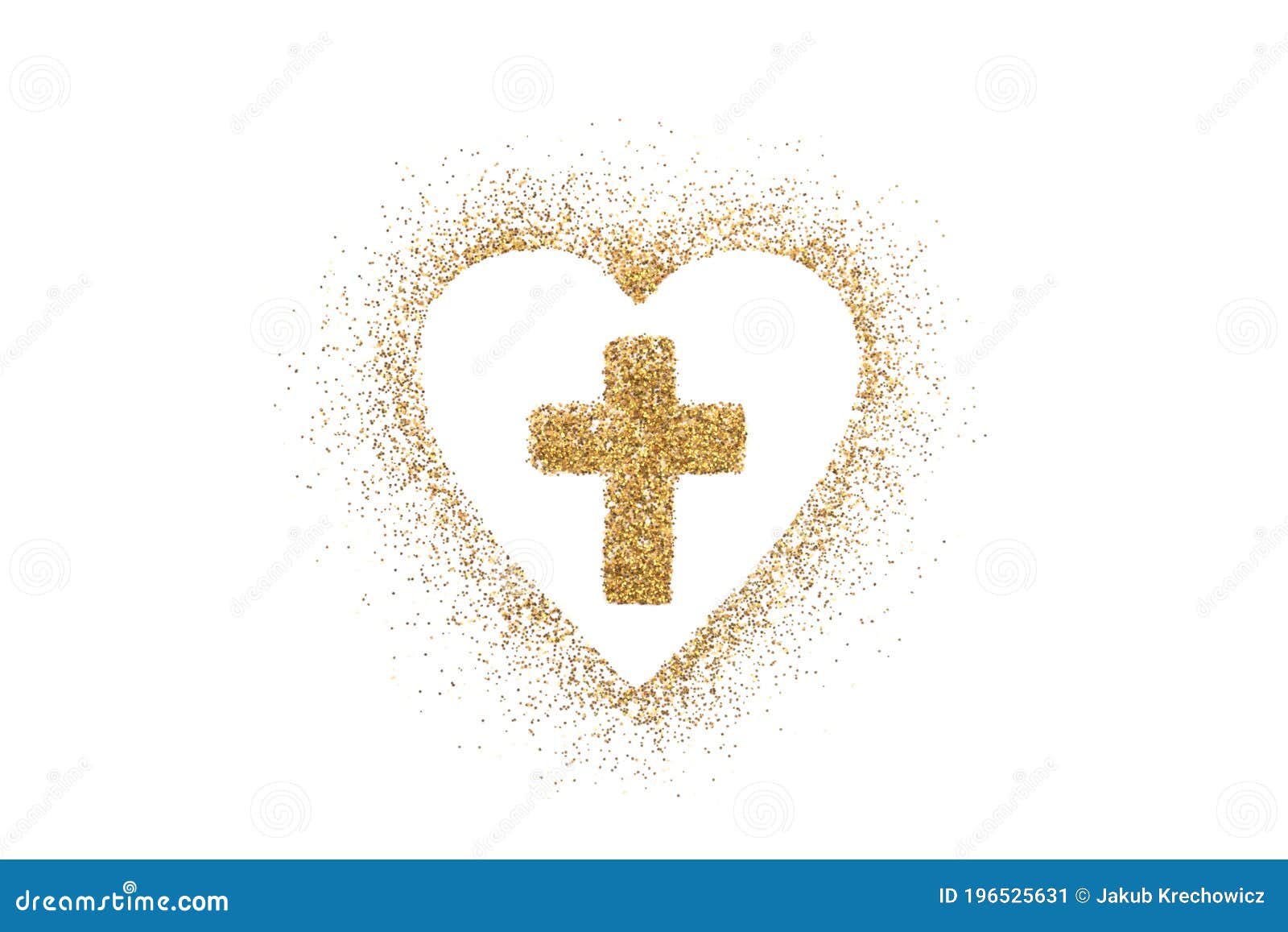 Heart Shape with Cross on Golden Glitter Over White Background Stock ...