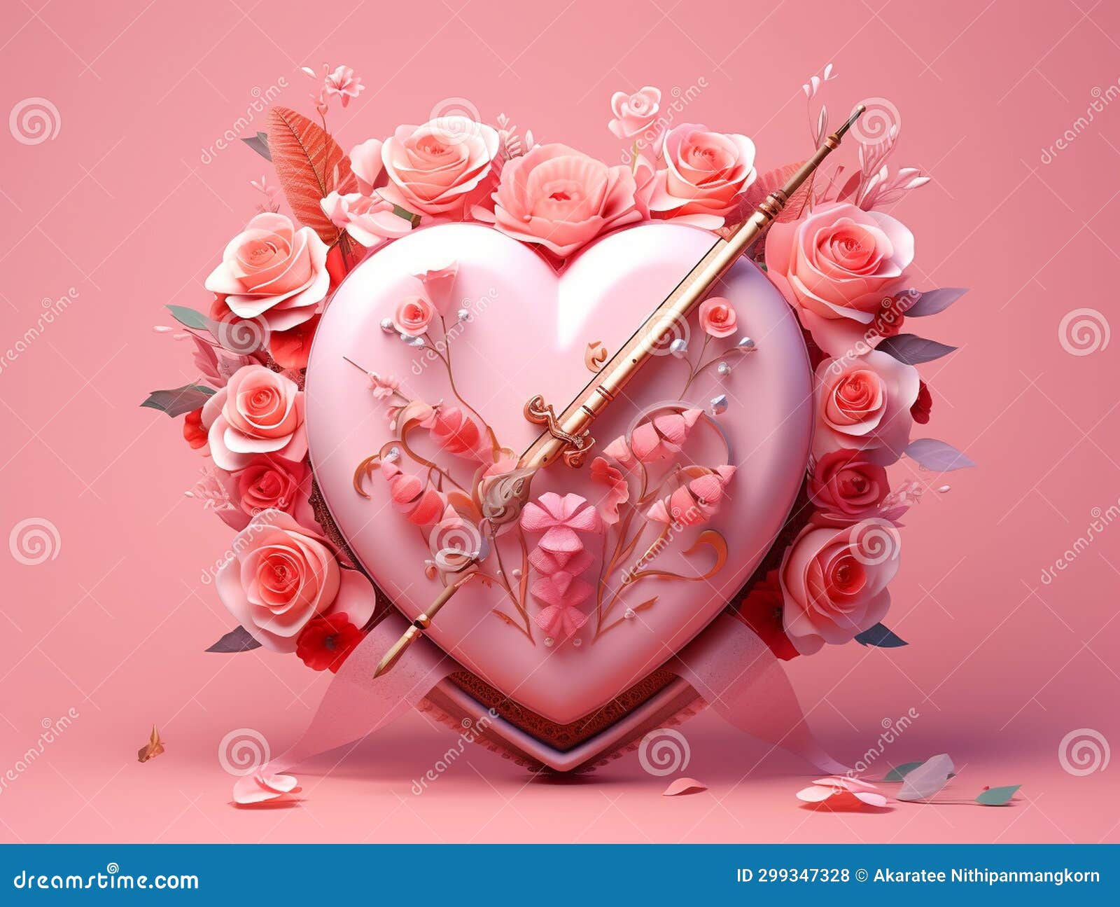 Heart Shape Decorated with Cupid Arrow, Festive Element, Happy ...