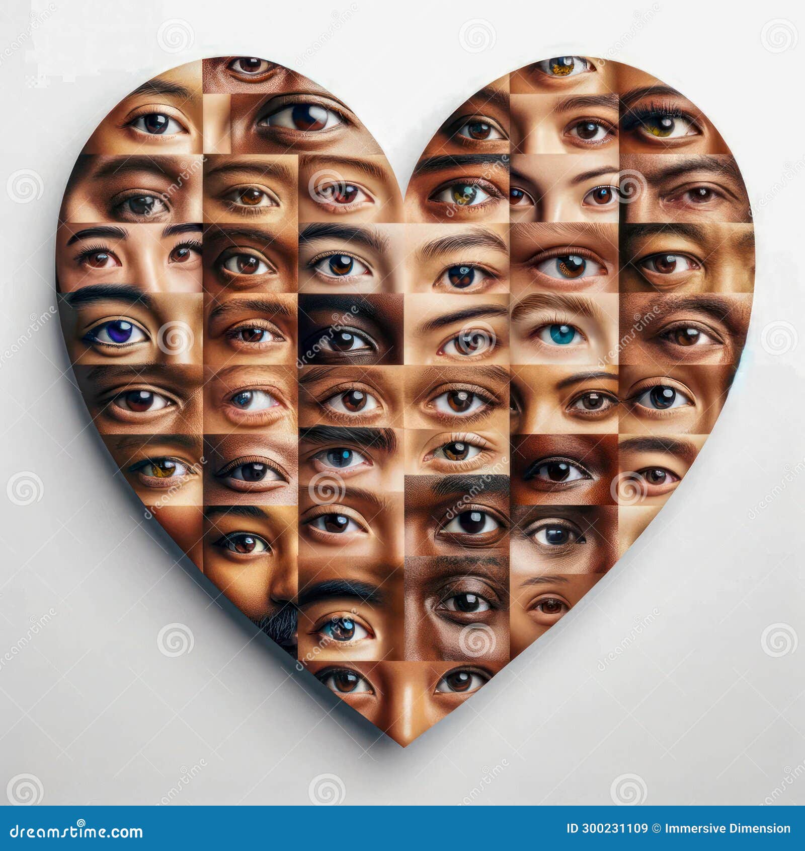 Heart Shape of Different Eyes on a White Uniform Background. Diverse ...