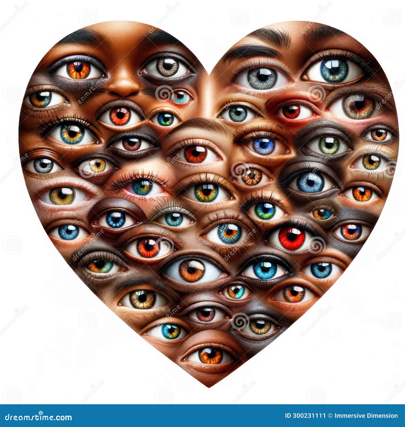 Heart Shape of Different Eyes on a White Uniform Background. Diverse ...