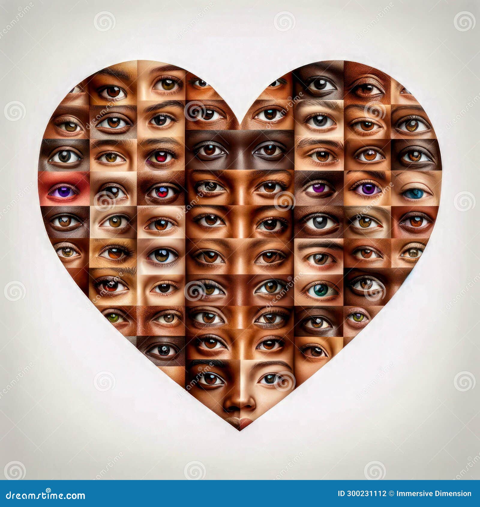 Heart Shape of Different Eyes on a White Uniform Background. Diverse ...