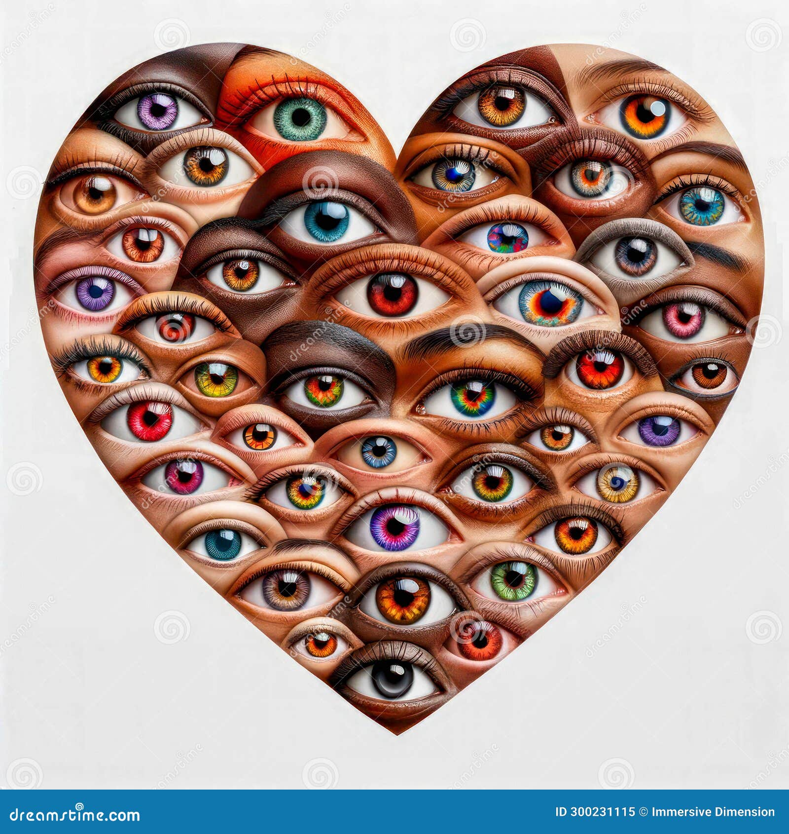 Heart Shape of Different Eyes on a White Uniform Background. Diverse ...