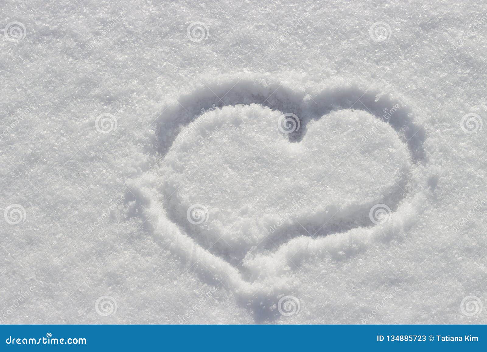 Heart Shape Drawn on Snow Close-up View from Above, Winter Background ...