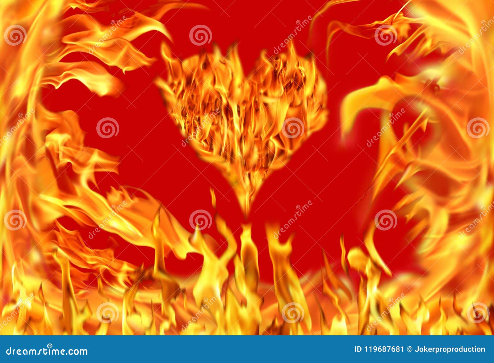 Heart Shape and Fire Flames Stock Illustration - Illustration of energy ...