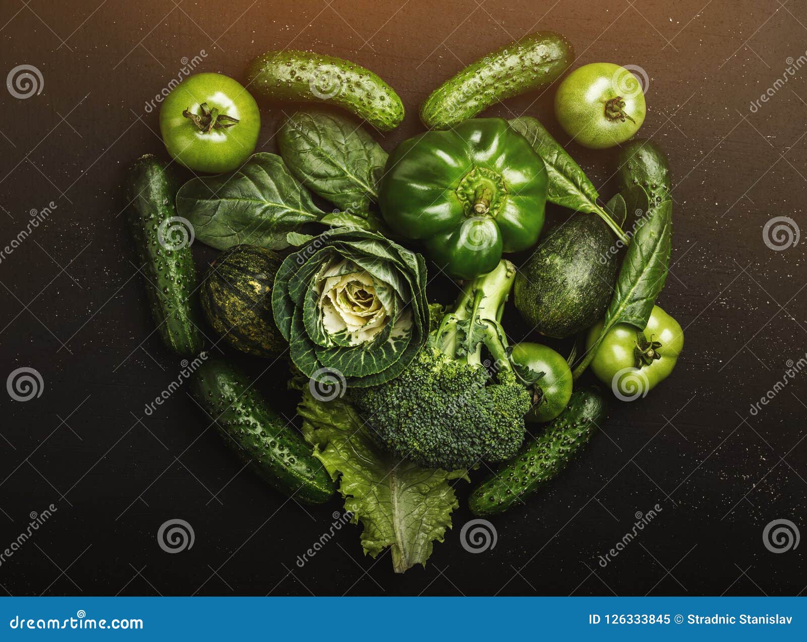 Heart Shape Form by Various Green Healthy Vegetables, Top View Stock ...