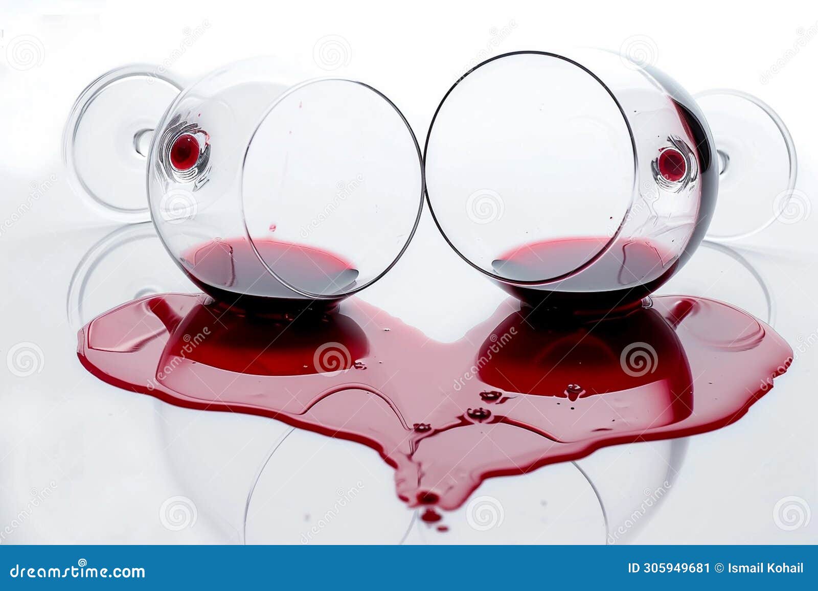 Heart Shape Formed by Spilled Wine from Sideways Wine Glasses, Created ...
