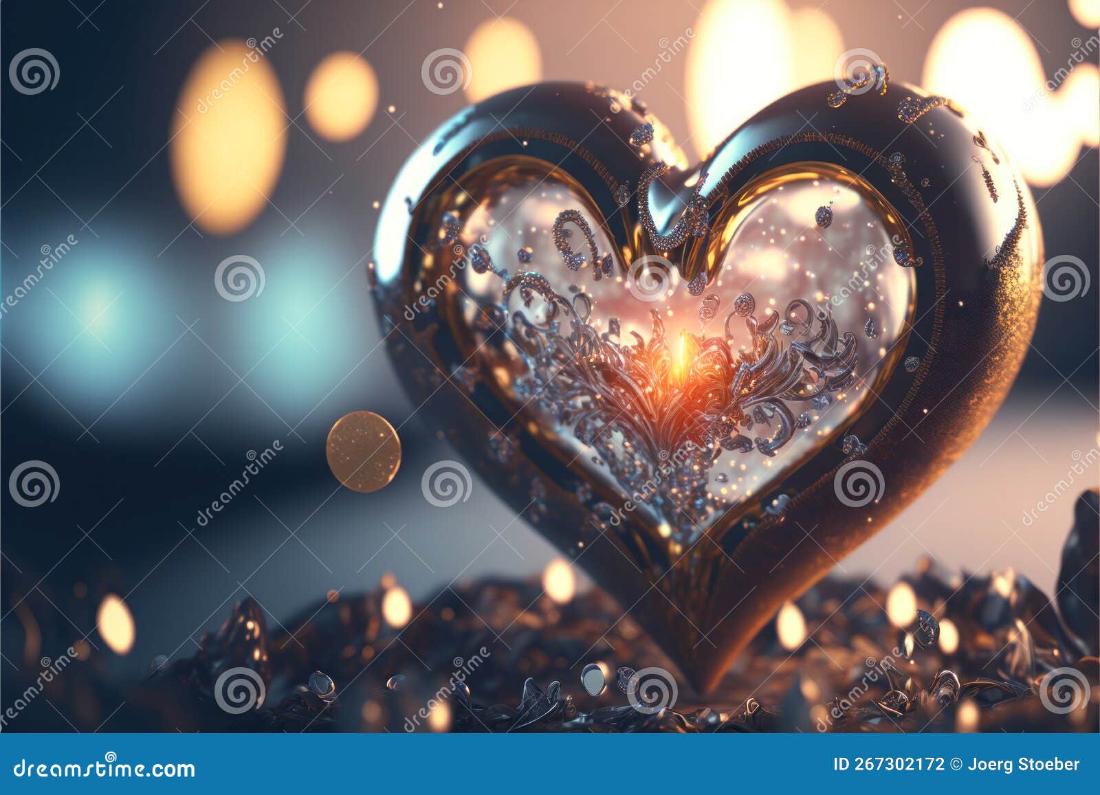 Heart Shape in Front of a Background with Glowing Lights, Generative Ai ...