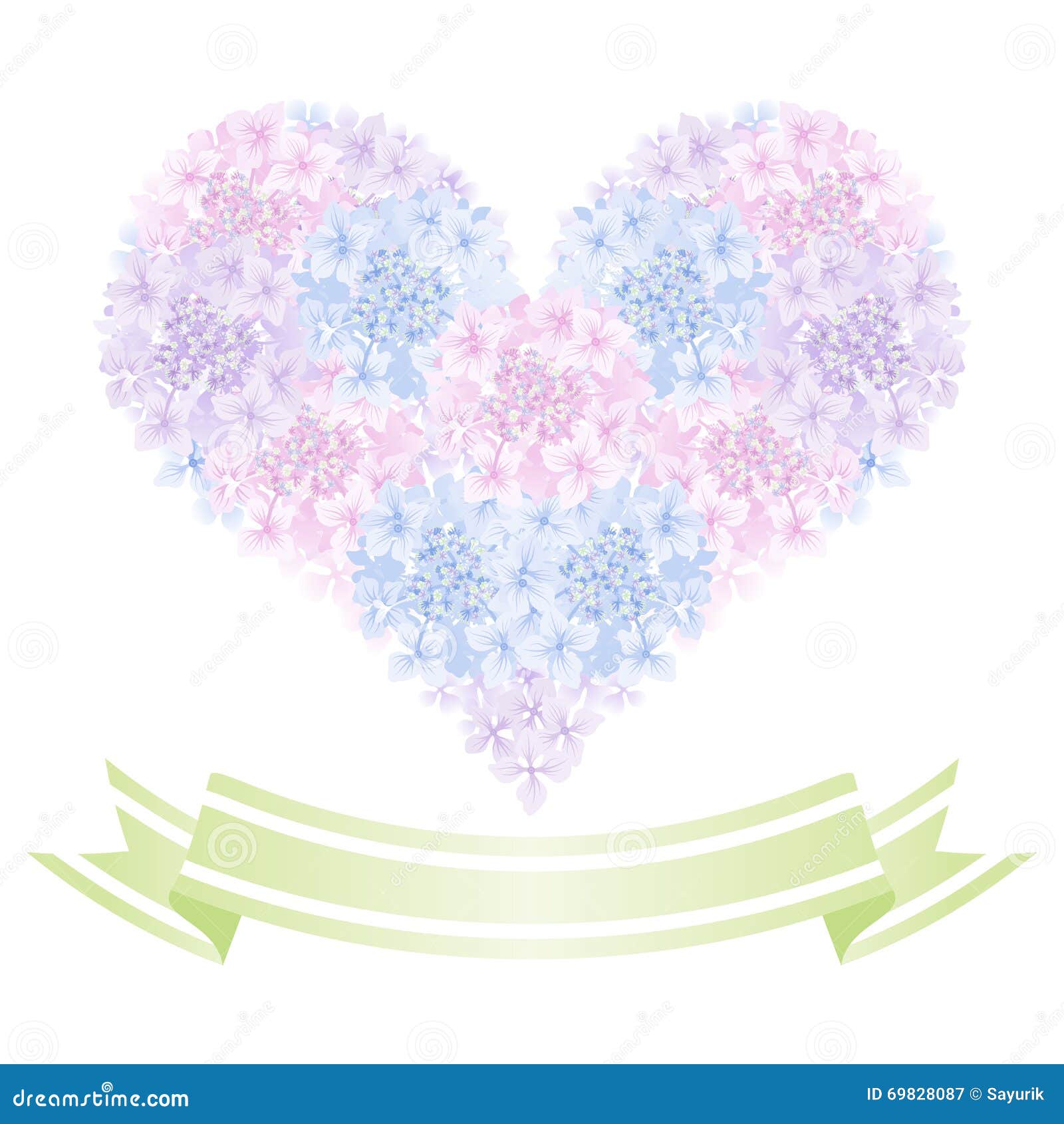 Heart Shape Hydrangea with Ribbon Banner Stock Vector - Illustration of ...