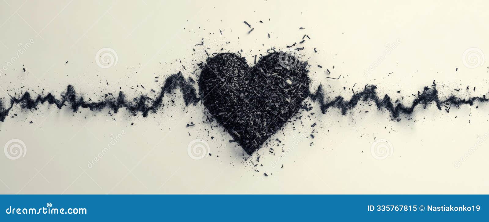 Heart Shape with Ink Splatter and Cardiogram Waveform on White ...