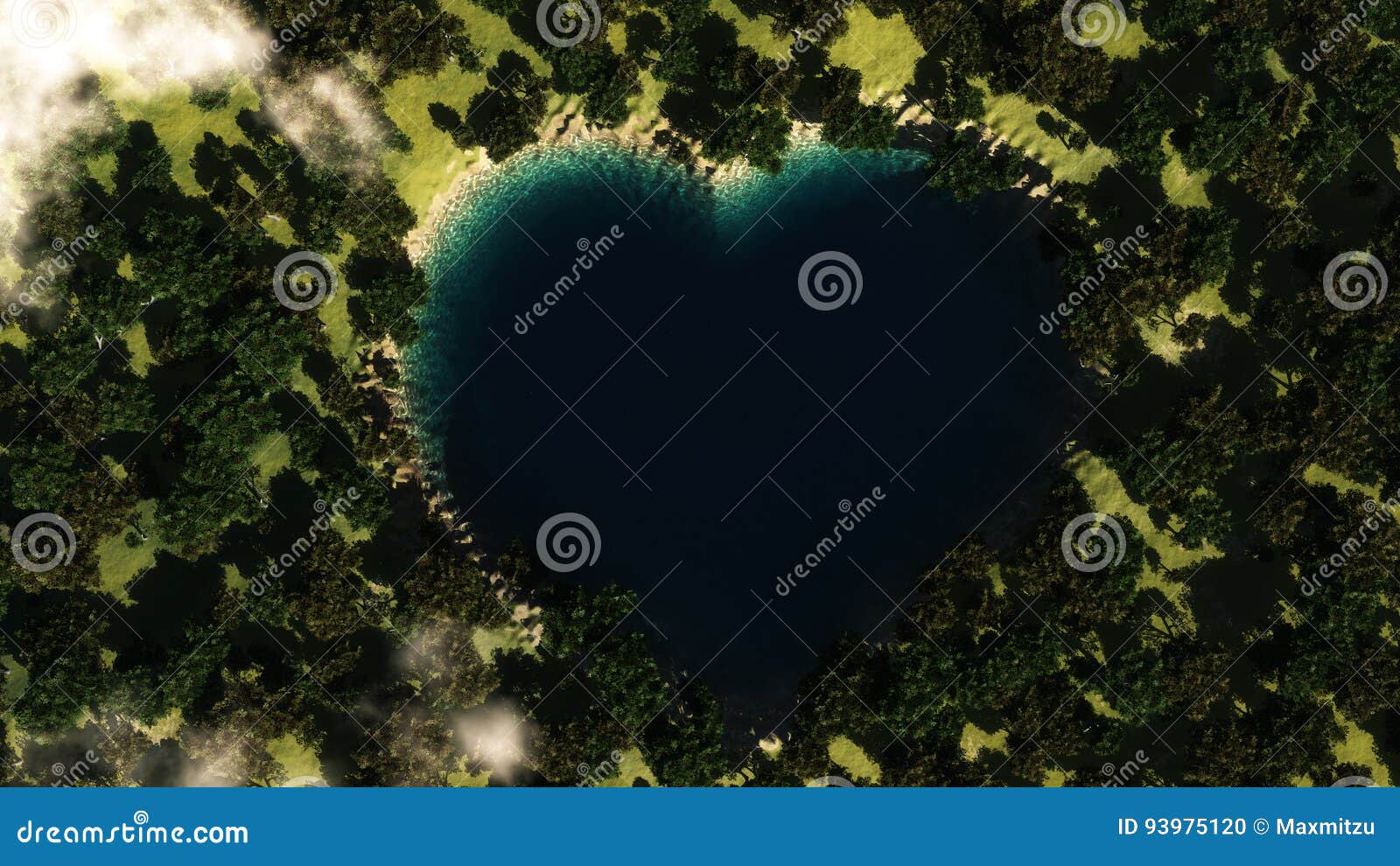 Heart Shape Lake Seen from Above between Trees. Stock Illustration ...
