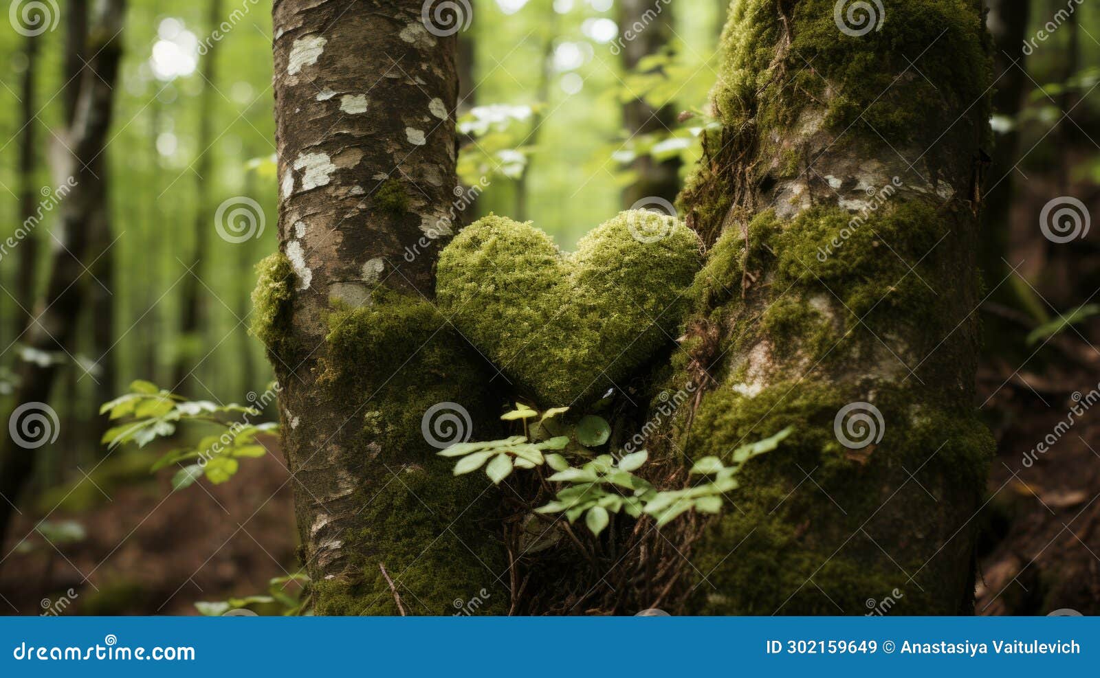 Heart Shape from the Leaves between Two Trees. Nature Heart in Forest ...