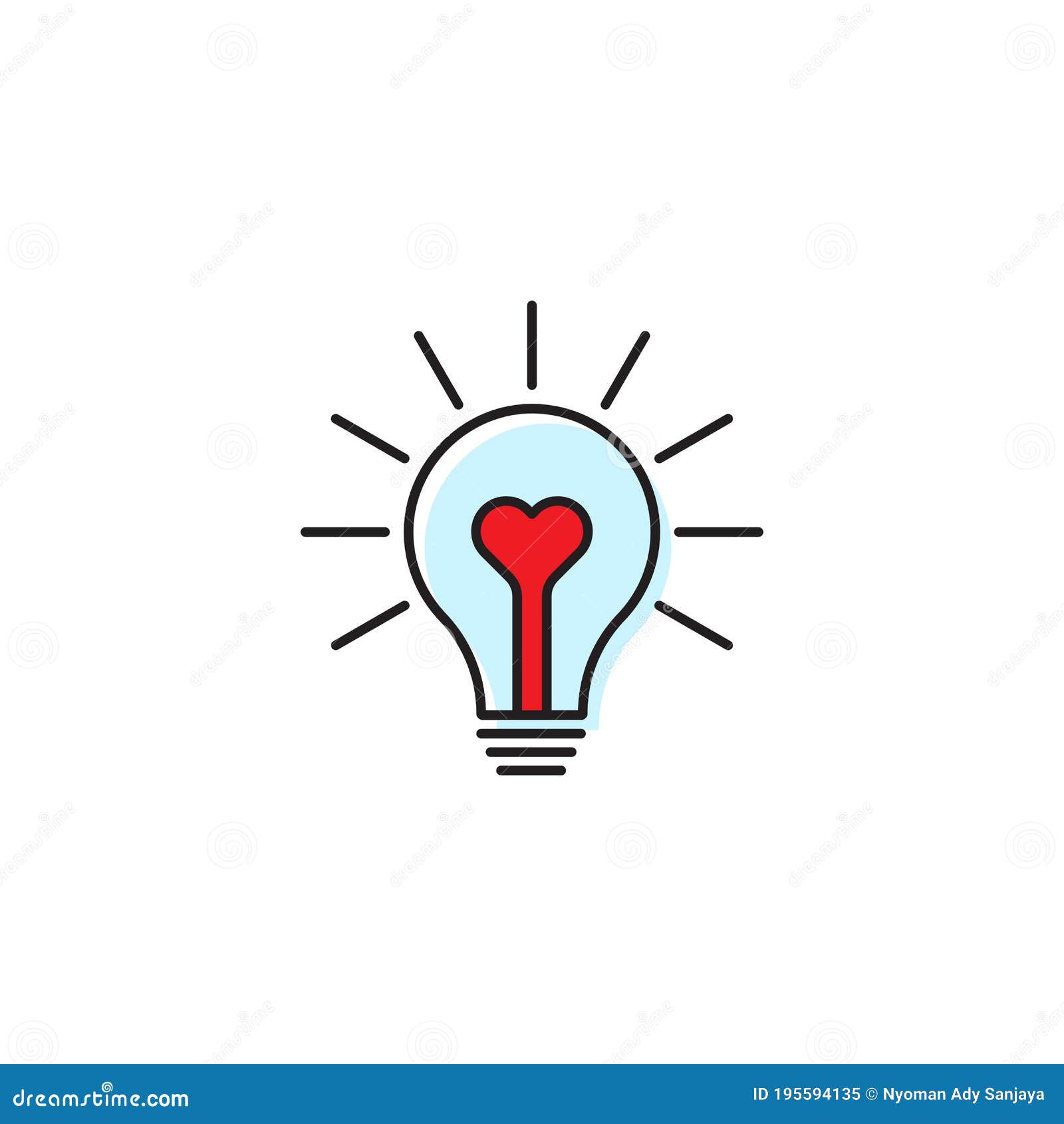Heart Shape in a Light Bulb Vector Icon Concept, Isolated on White ...