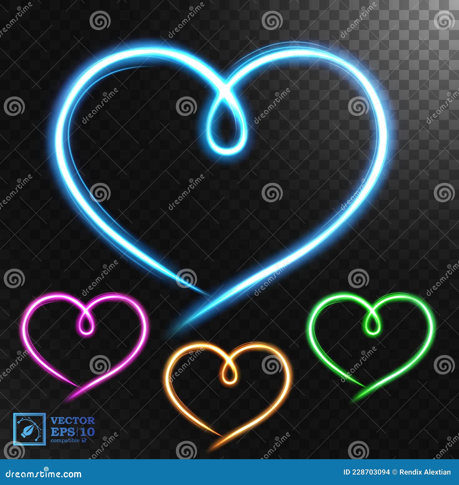 Heart Shape Light Motion Effect Sets, Isolated on Transparent Pattern ...