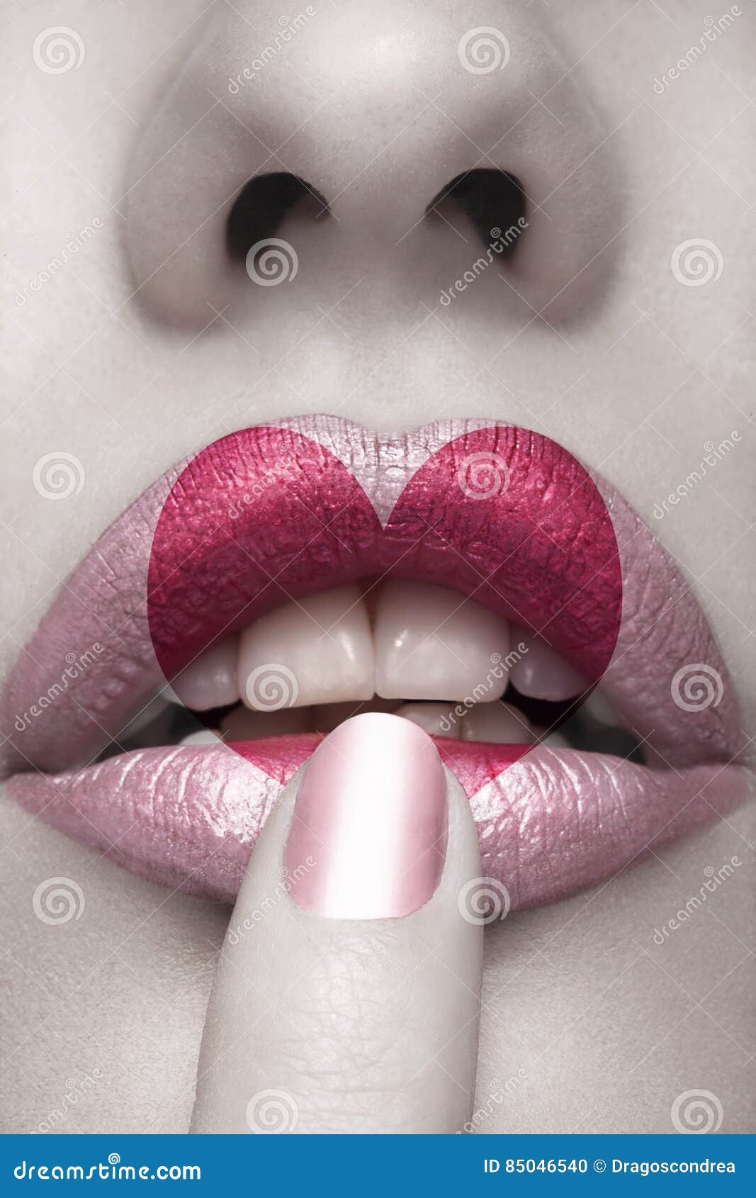 Heart shape on lips stock photo. Image of pretty, fashion - 85046540
