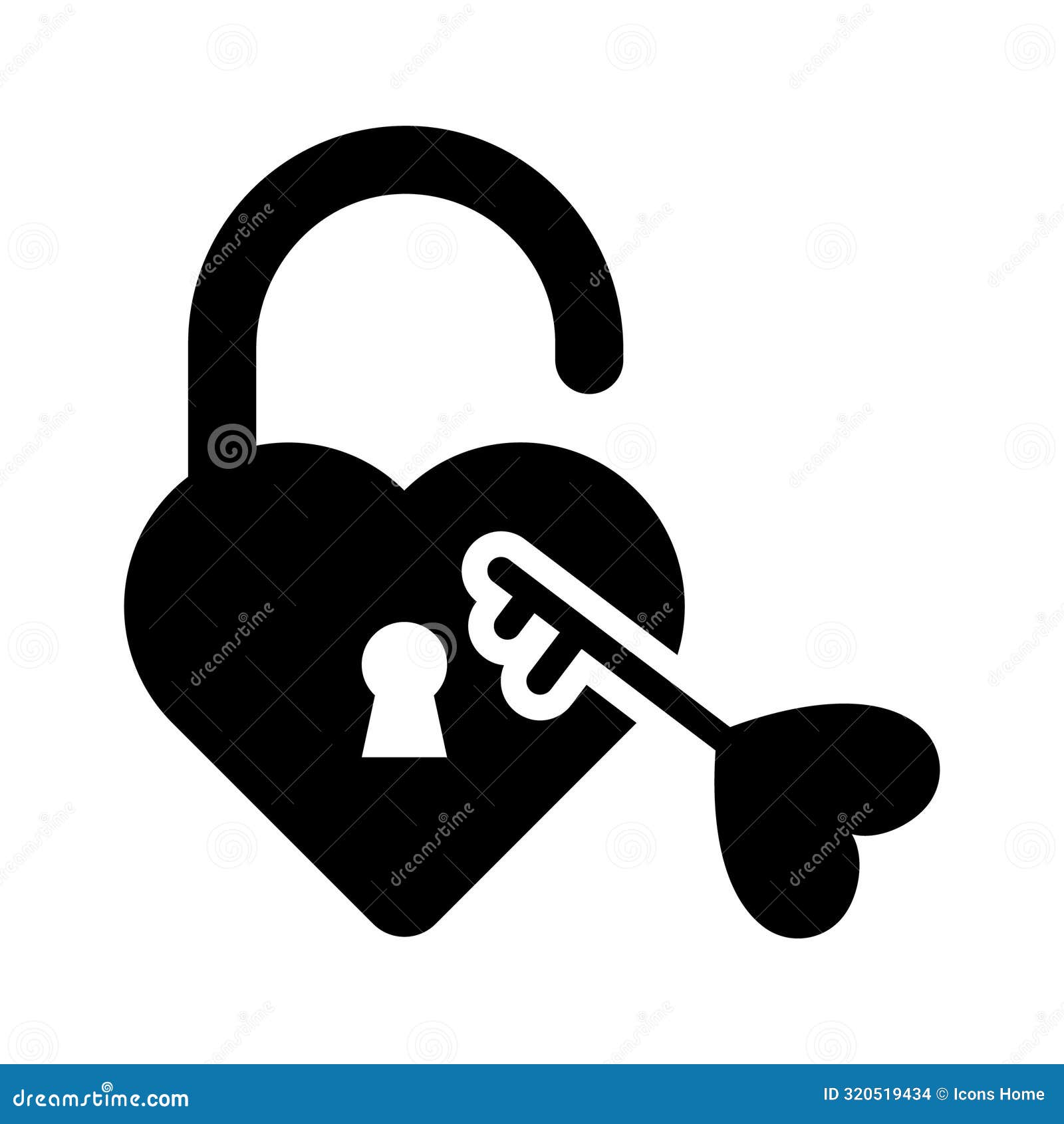 Heart Shape Lock with Love Key, Vector Icon of Love Padlock Stock ...